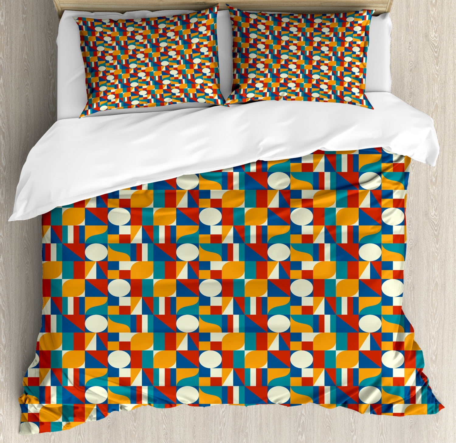 Circle Pattern Duvet Cover Set Queen Size, Abstract Vivid Geometric ...