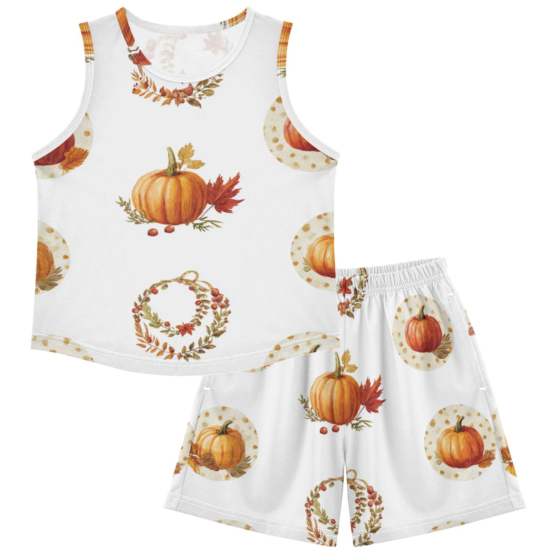 Circle Pattern with Dot Pumpkin Garland Thanksgiving Pajamas Set ...