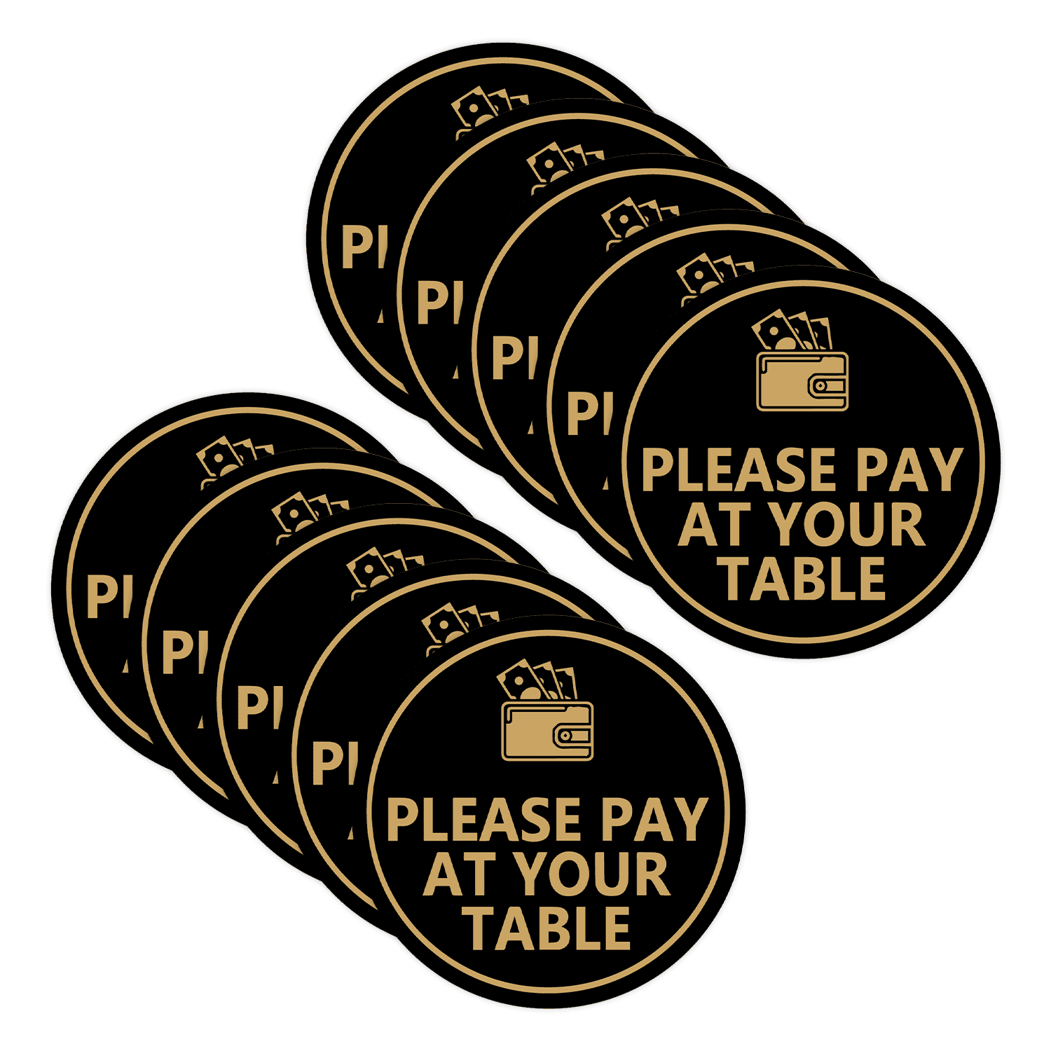 Circle Please Pay At Your Table Sign (Black Gold) - Medium (10 Pack ...