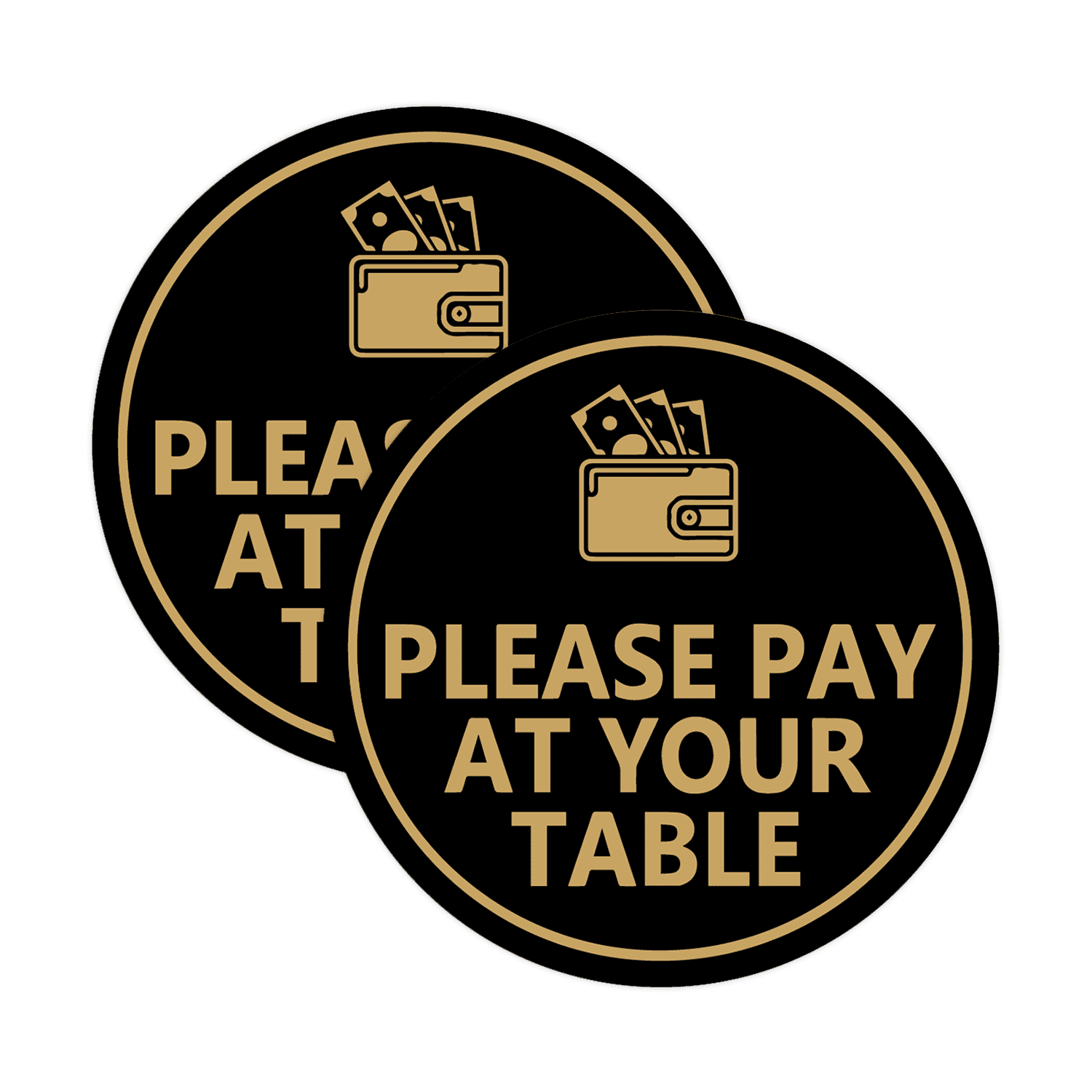 Circle Please Pay At Your Table Sign (Black/Gold) - Small (2 Pack ...