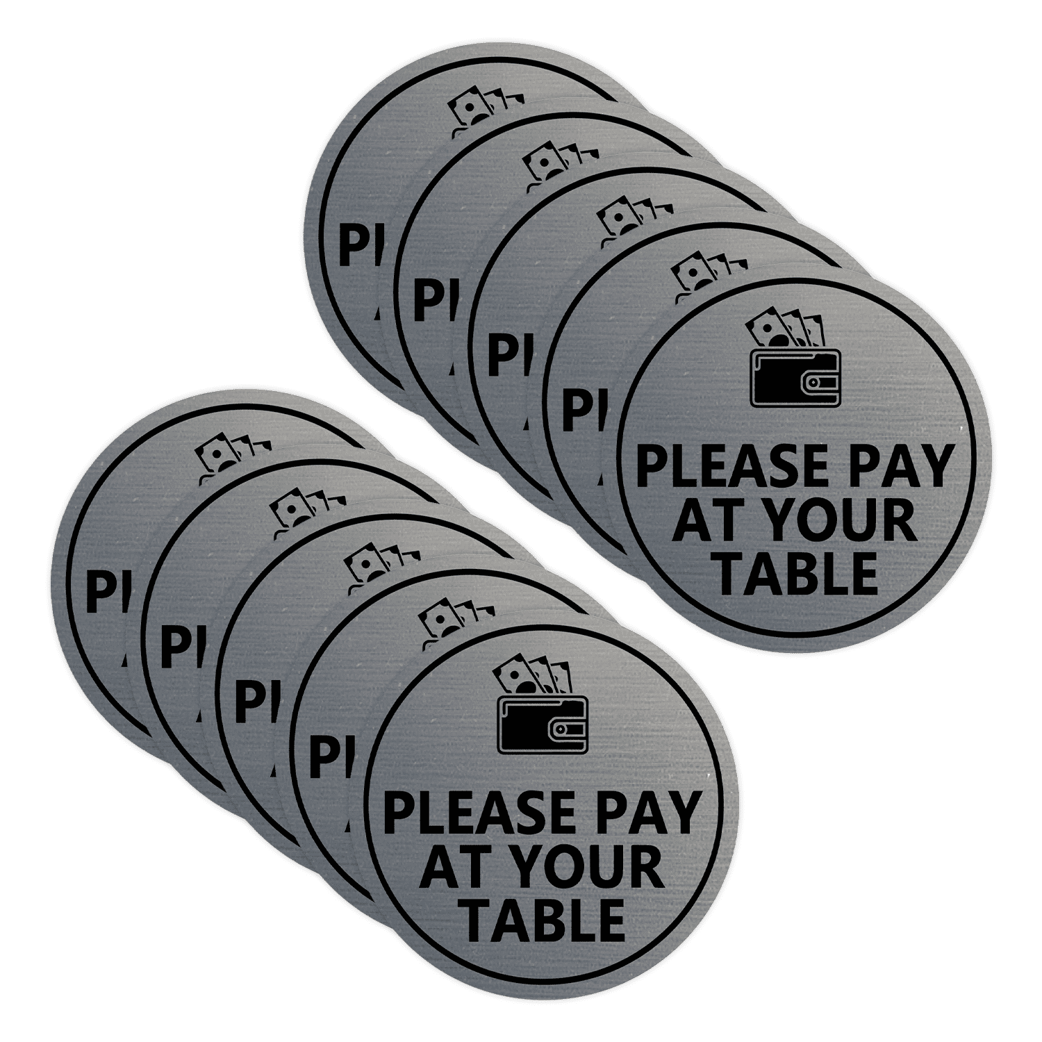 Circle Please Pay At Your Table Sign (Brushed Silver) - Small (10 Pack ...