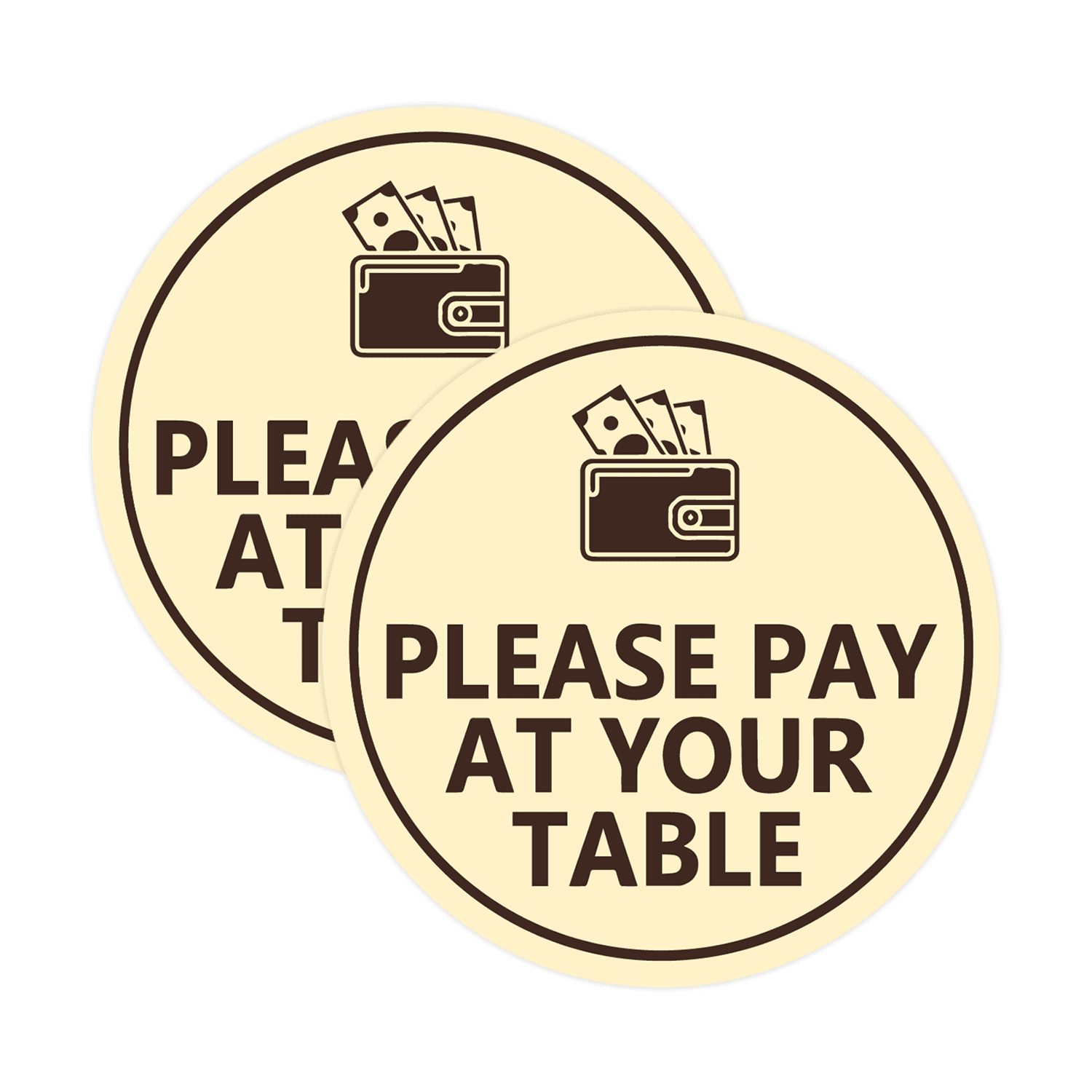 Circle Please Pay At Your Table Sign (Ivory/Dark Brown) - Large (2 Pack ...