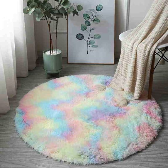 Circle Round Shaggy Rug Living Room Bedroom Carpet Floor Fluffy Mat ...
