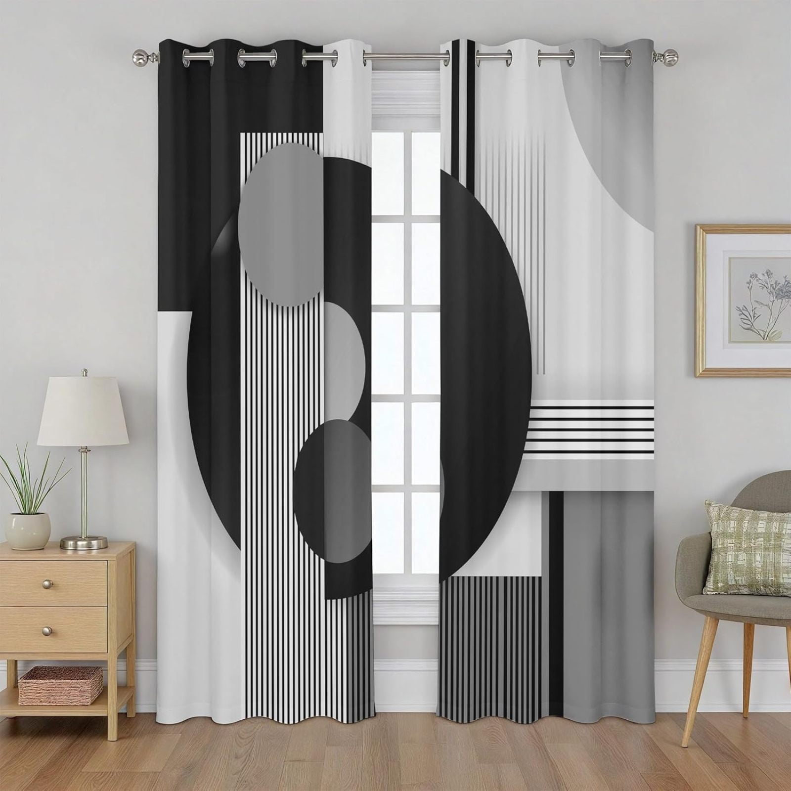 Circle Stripe Geometric Drapes For Living Room, Contemporary Window ...