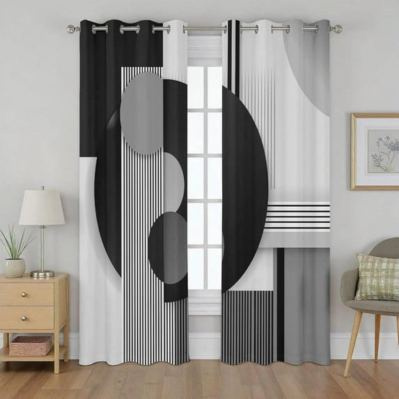 Circle Stripe Geometric Drapes For Living Room, Contemporary Window ...