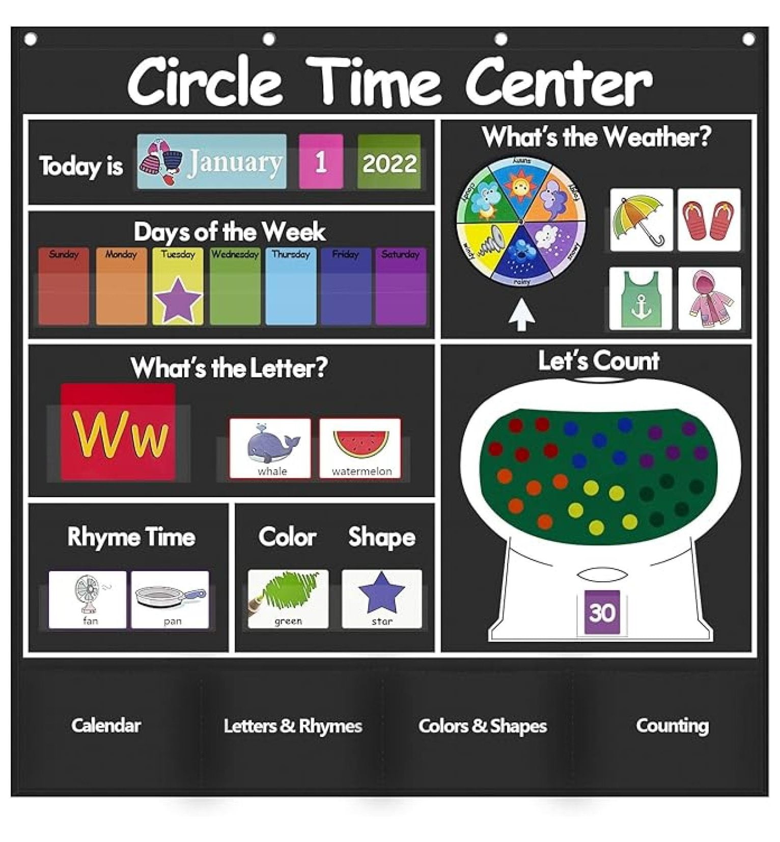 Circle Time Learning Center Pocket Chart, Heavy-Duty Kids Calendar for ...