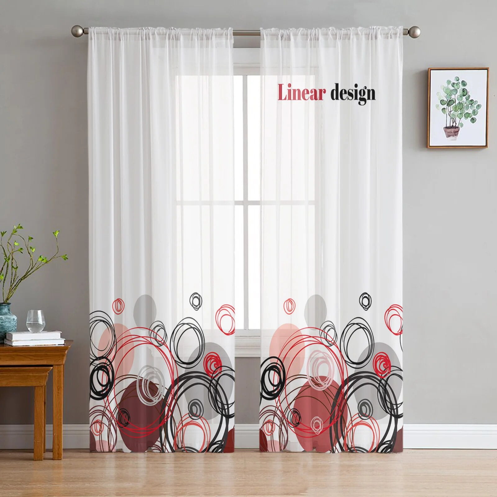 Circle Winding Overlay Modern Printed Tulle Curtains for Bedroom ...