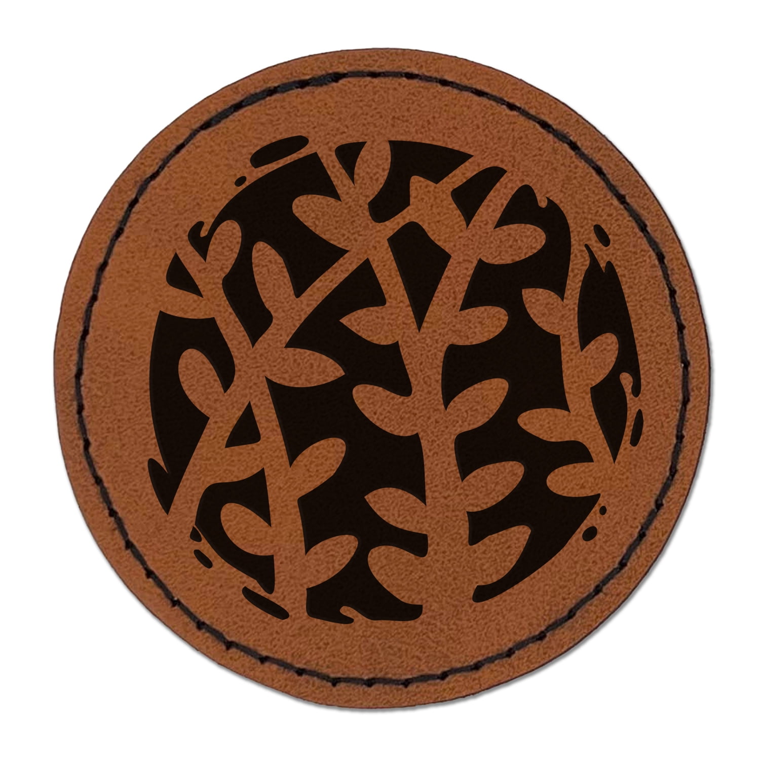 Circle of Leaves Vines Weeds Plants 2.5" Faux Leather Round Engraved ...