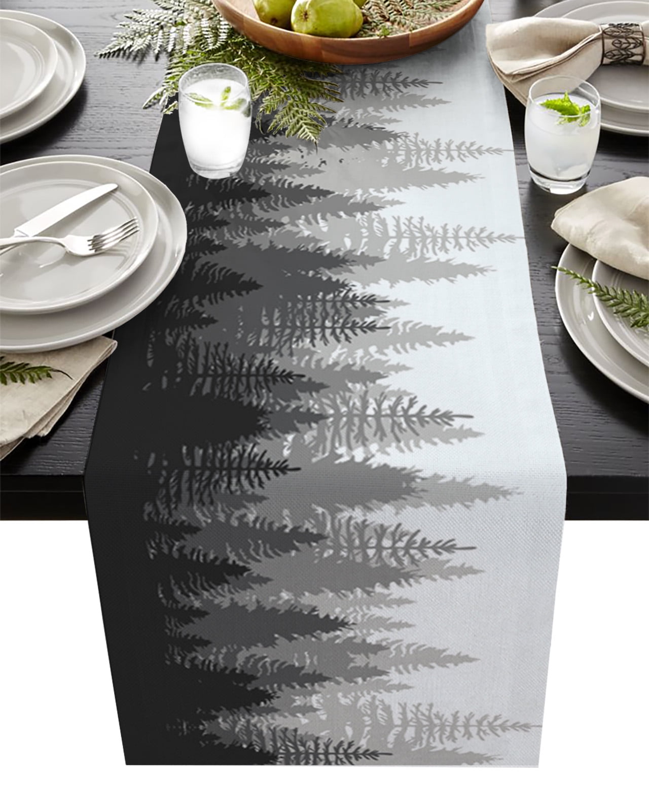 Circled Leaves And Flowers Hand-Painted Khaki Table Runner ration Home ...
