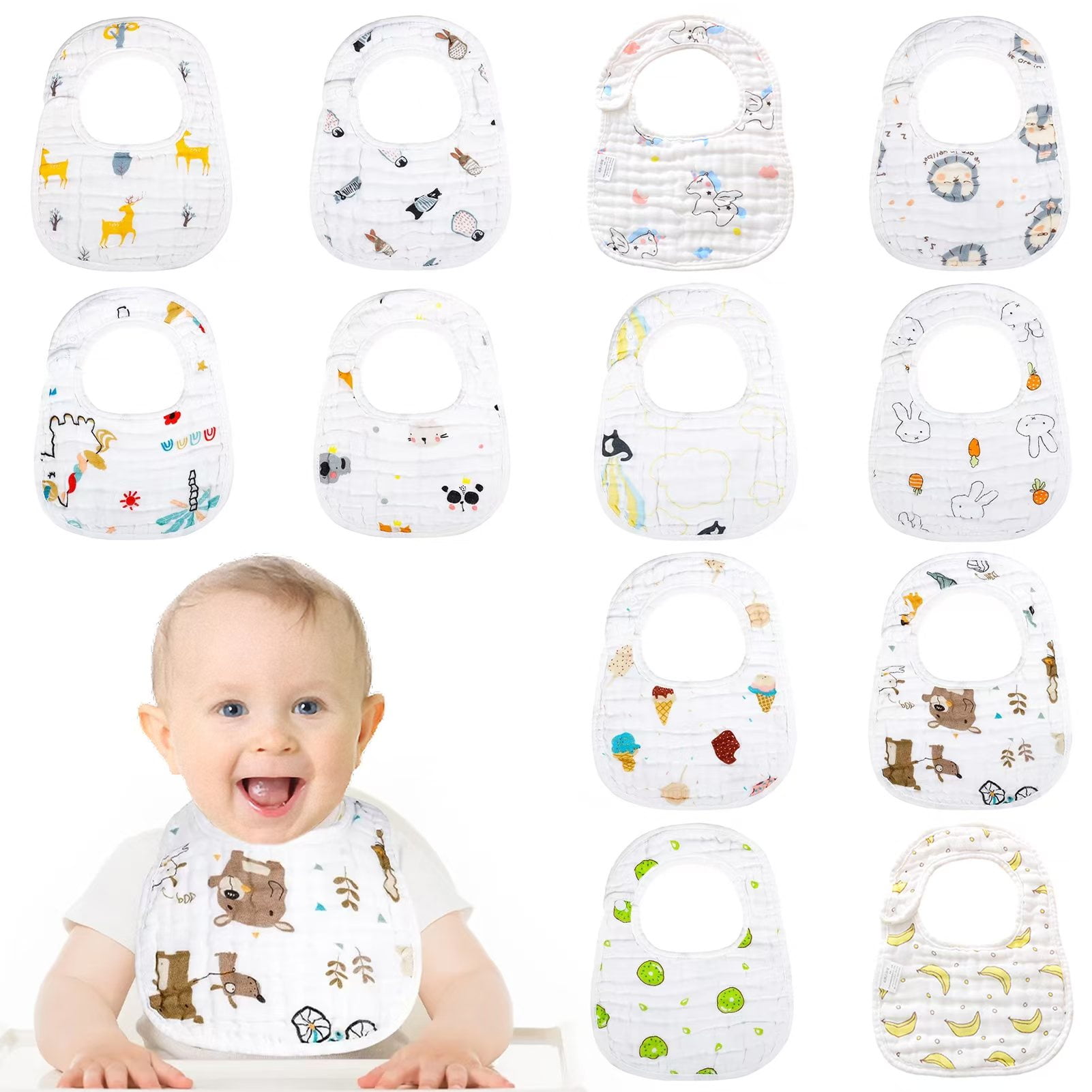 Circles 12 Packs Baby Bibs, Muslin Drool Bibs, Teething Bibs for ...