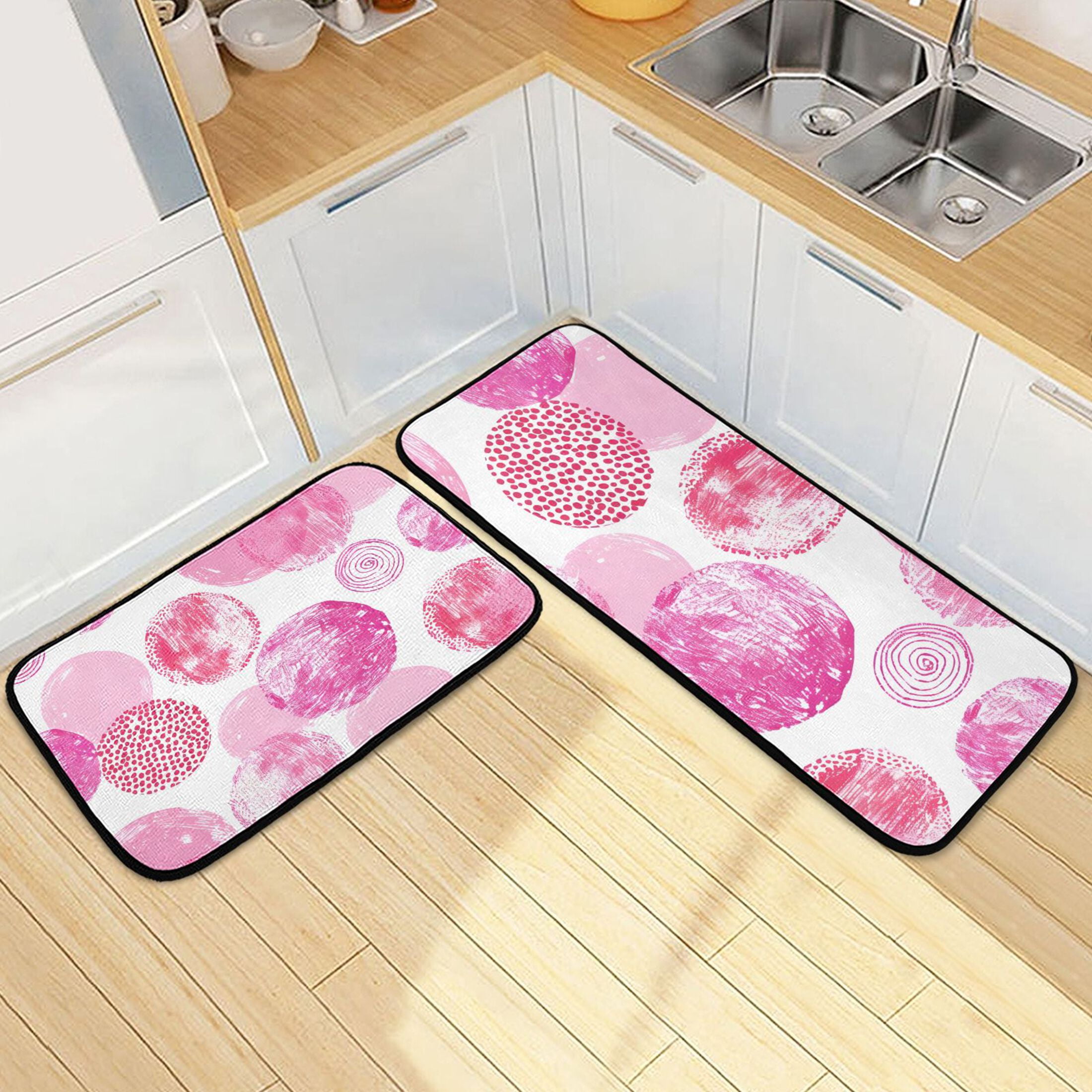 Circles and Polka Dots Kitchen Rugs Set of 2 Non Slip Floor Foam Mat ...