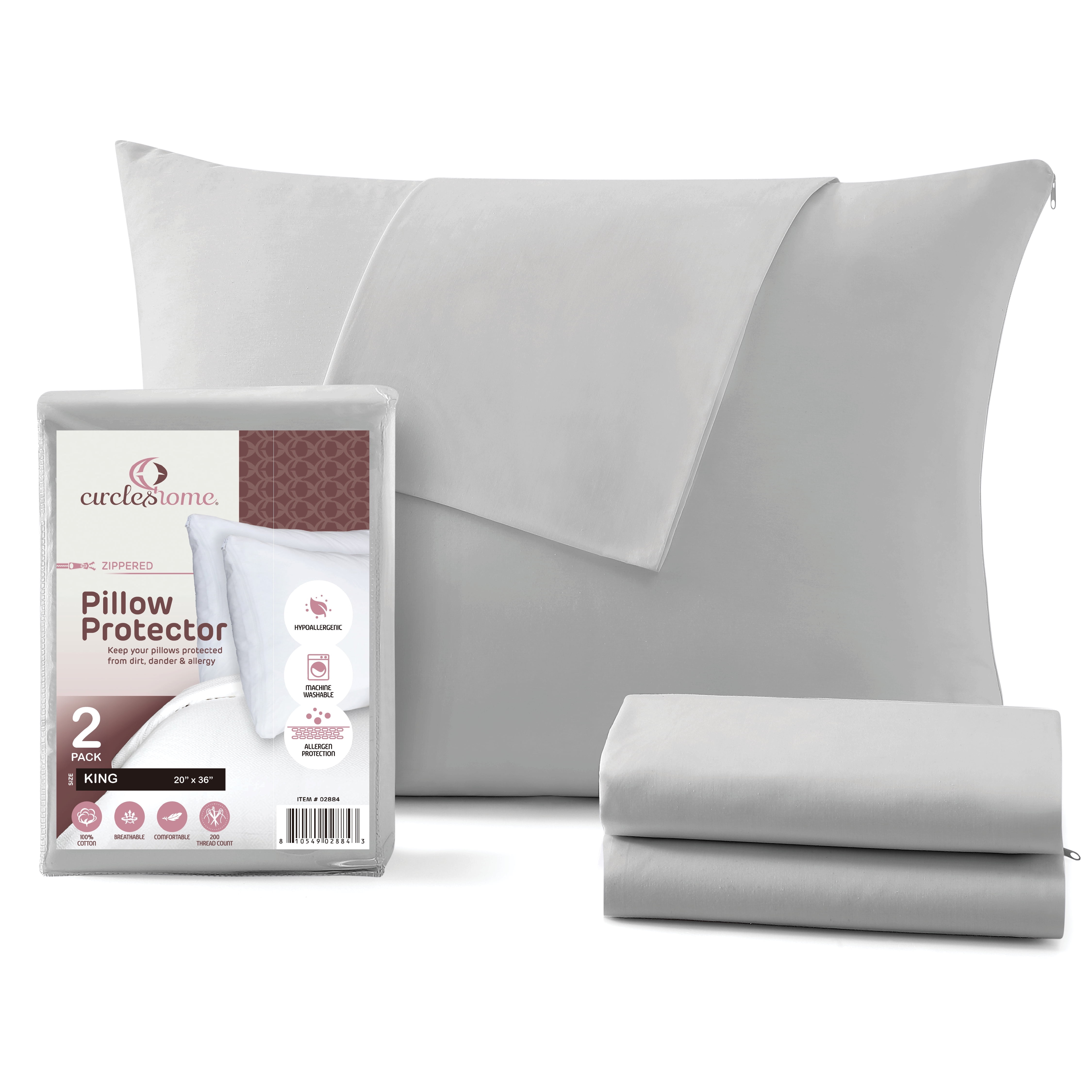 CirclesHome Pillow Protectors 2 Pack King Zippered - 100% Cotton ...