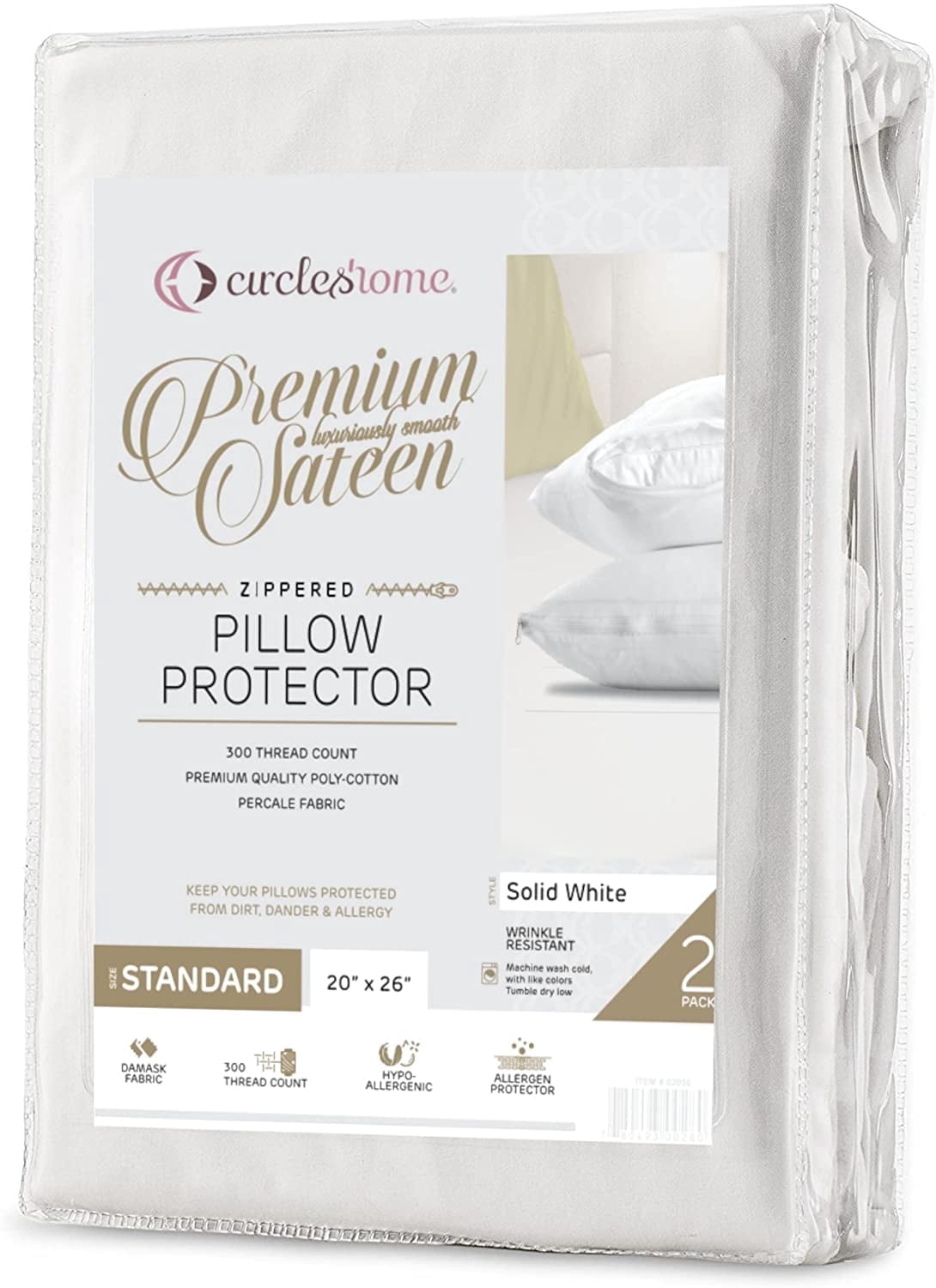 CirclesHome Pillow Protectors 2 Pack Standard Zippered - 100% Sateen ...