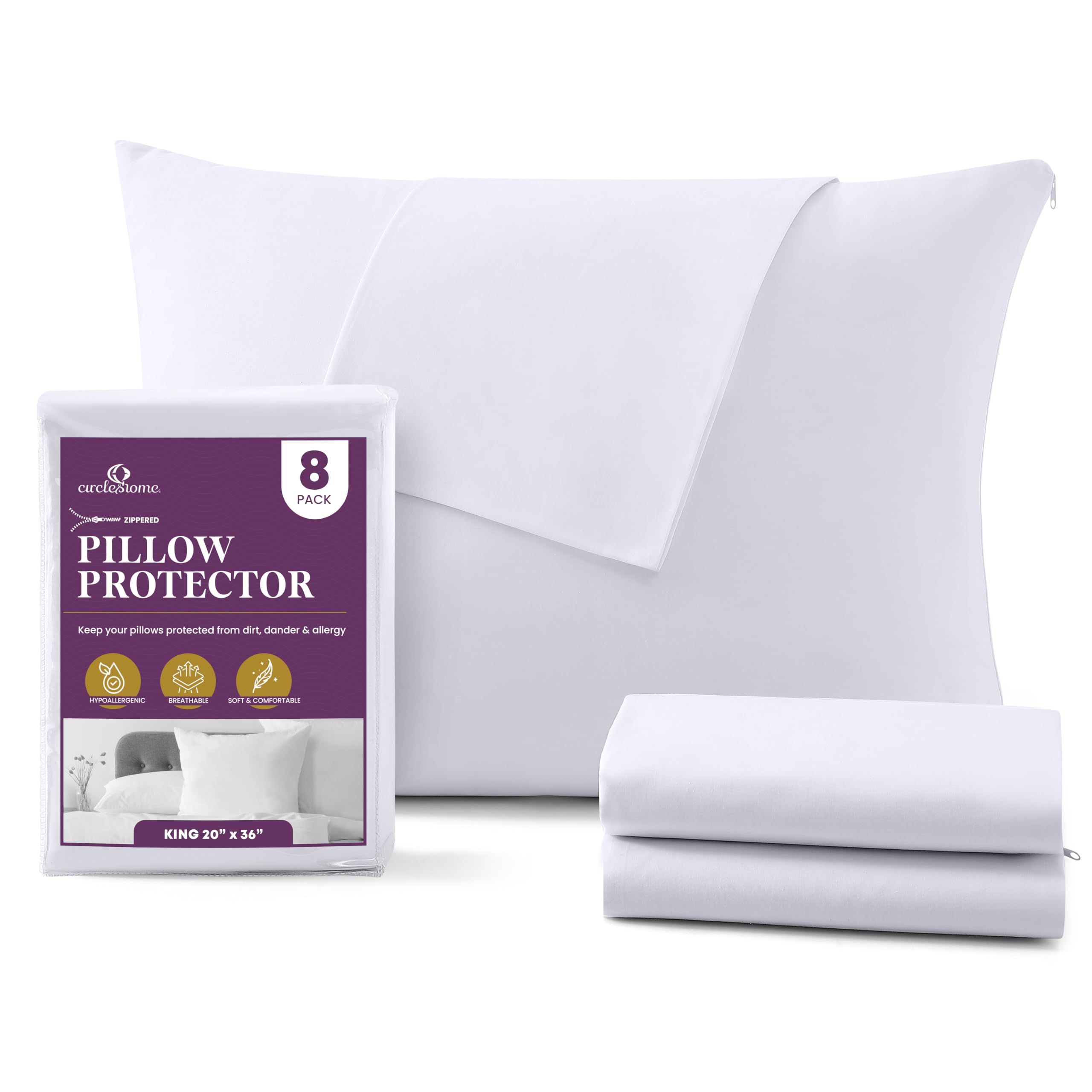 CirclesHome Pillow Protectors 8 Pack King Zippered - 100% Cotton ...