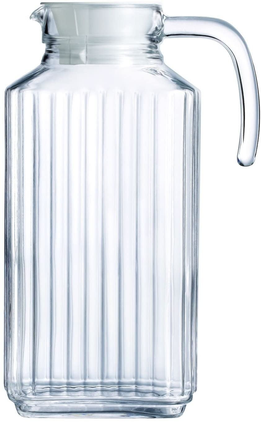 Circleware Frigo Ribbed Glass Pitcher with Plastic Lid and Handle, 8 ...