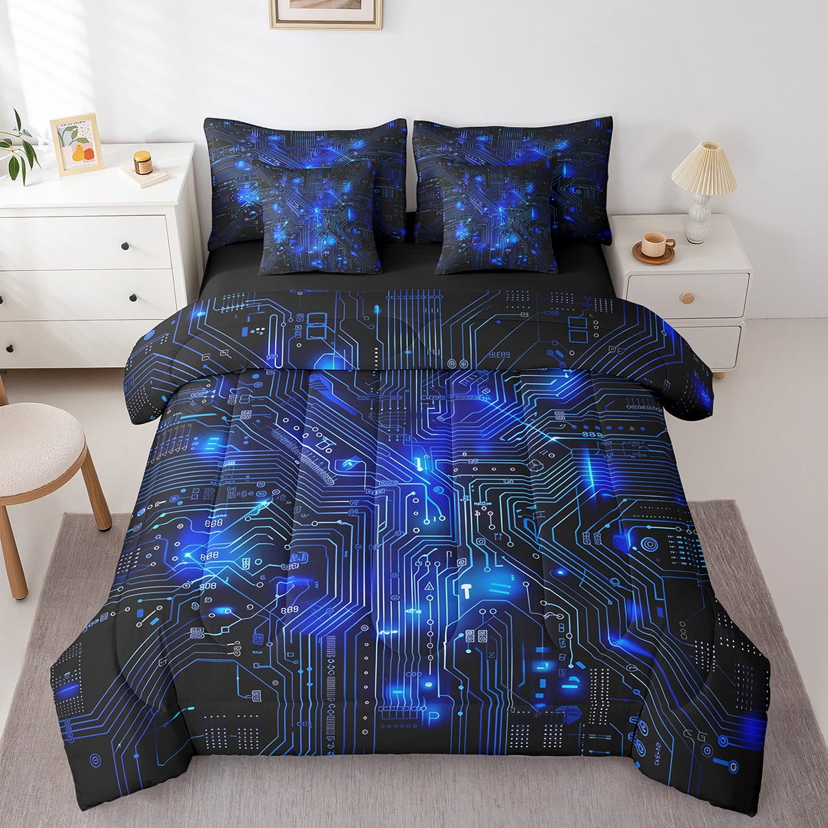 Circuit Board Bed In A Bag Queen,3D Print Chips Comforter Set,Abstract ...