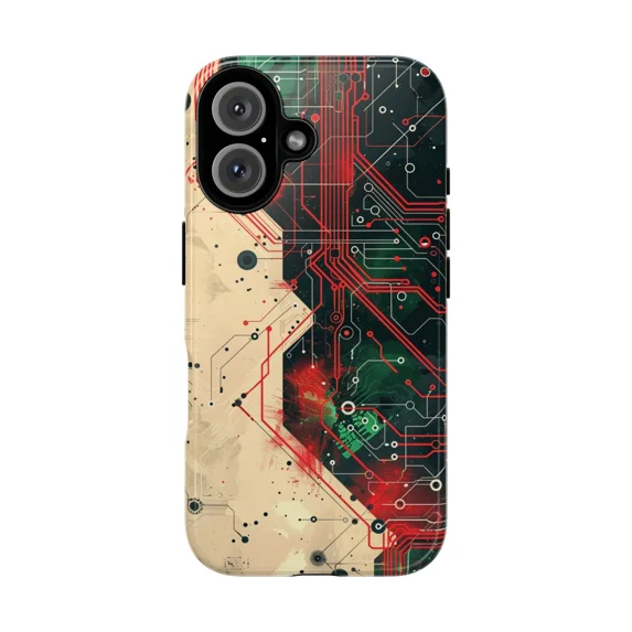 Circuit Board Chip Red Green Art Phone Case for iPhone 17 11 12 13 14 ...