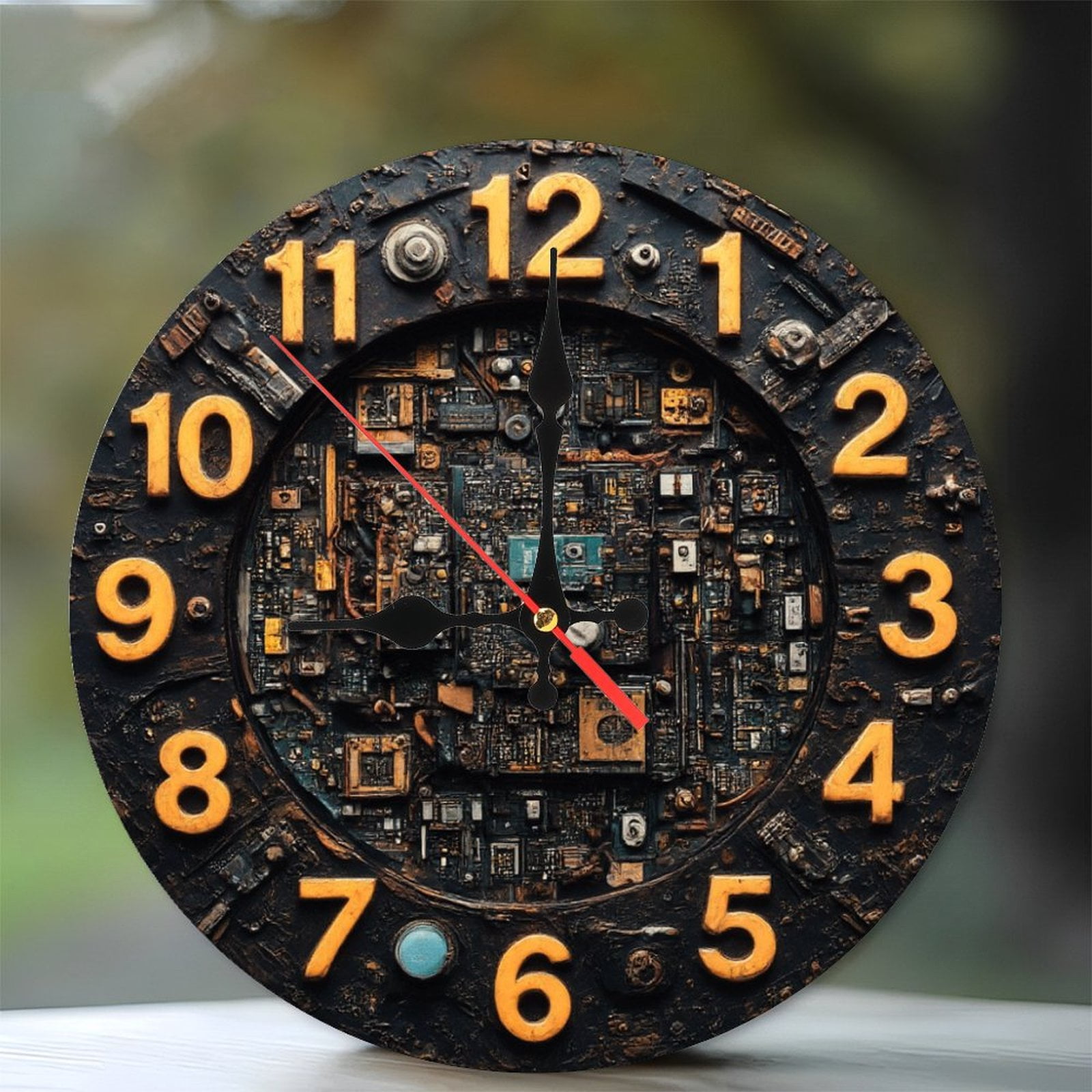 Circuit Board Clock Wall Art Home Decor 10-Inch Silent Wooden Wall ...