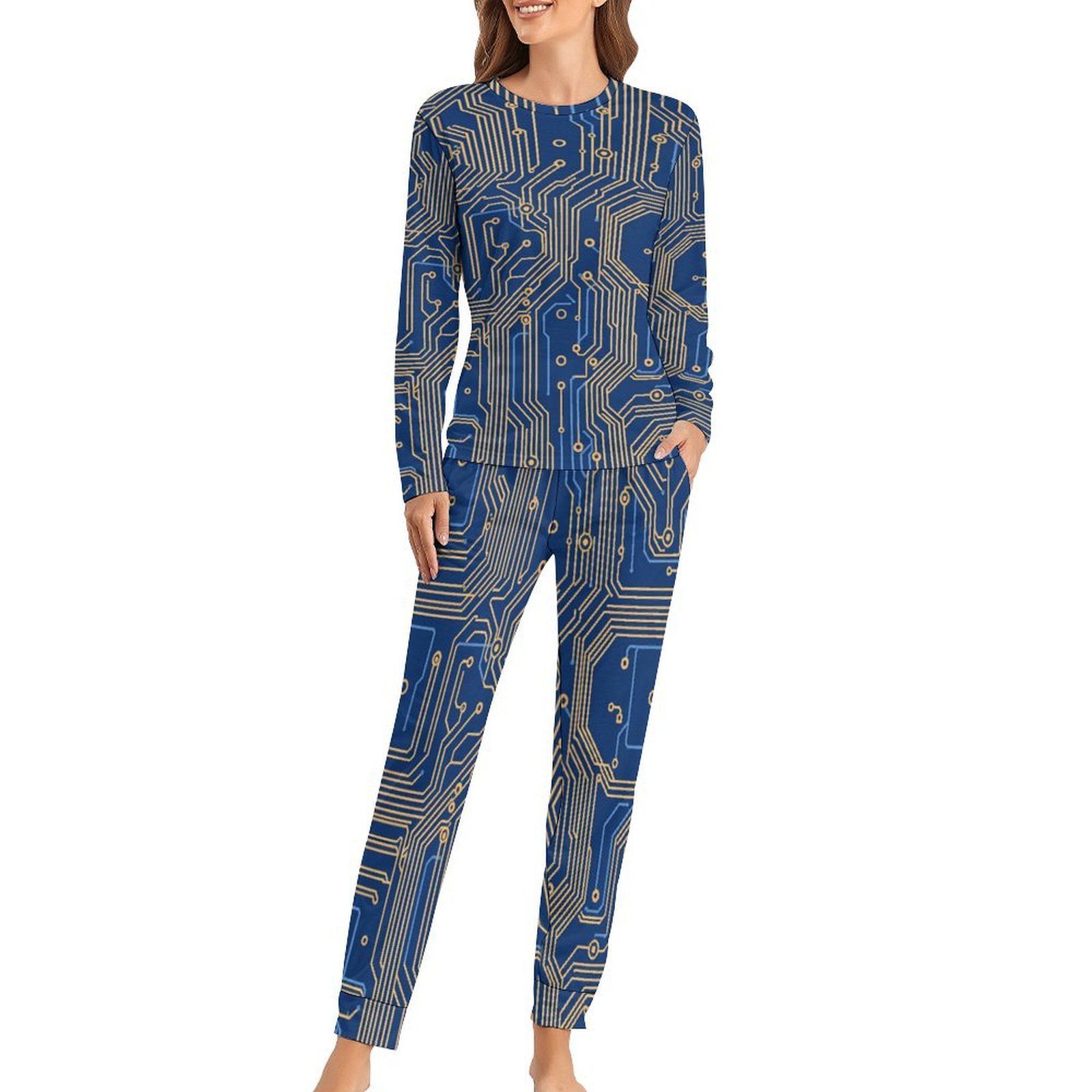 Circuit Board Design Pajamas 2 Pieces Pajama Sets Woman Long Sleeve ...