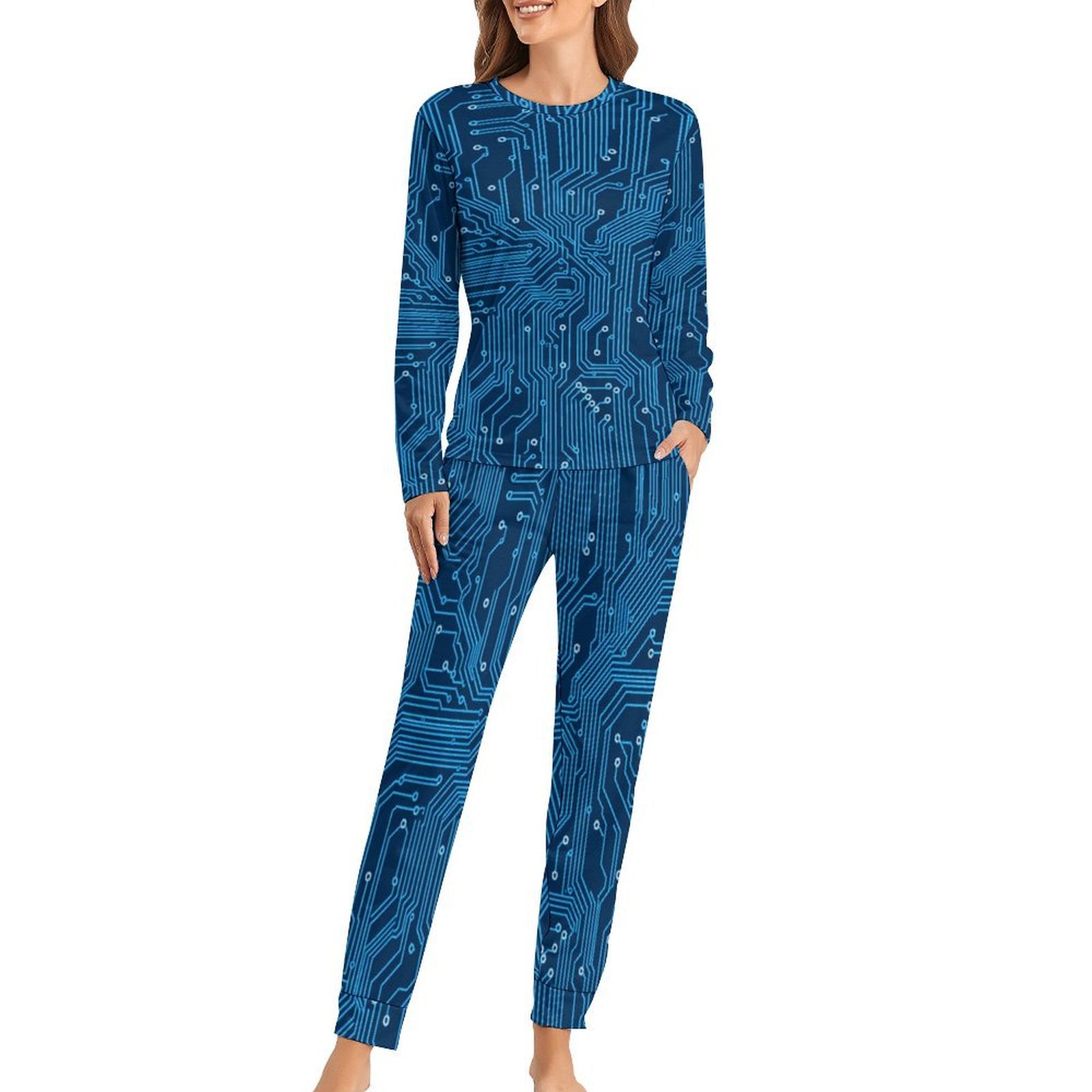 Circuit Board Design Pajamas 2 Pieces Pajama Sets Woman Long Sleeve ...