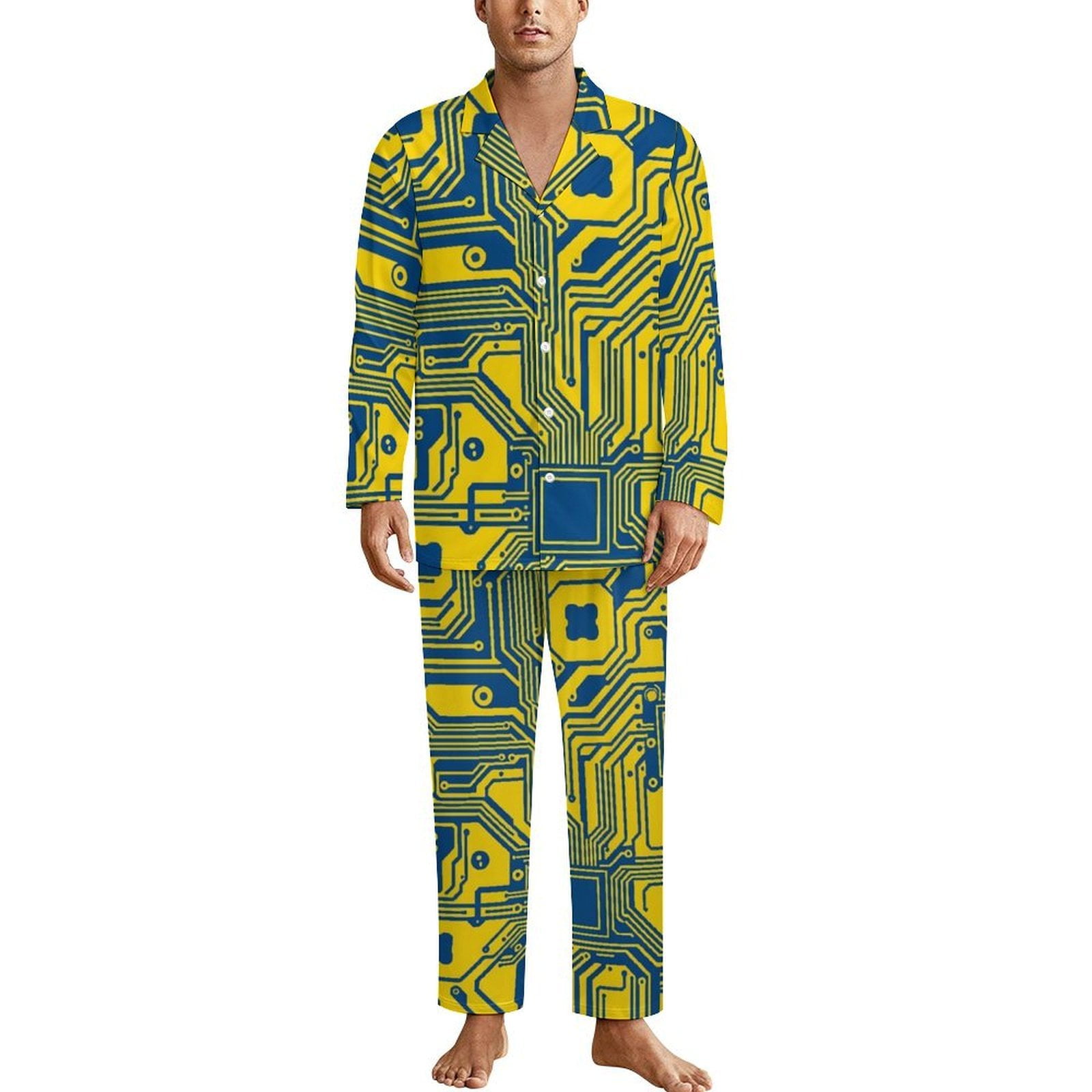 Circuit Board Design Sleepwear Autumn Casual Oversize Pajama Sets Man ...