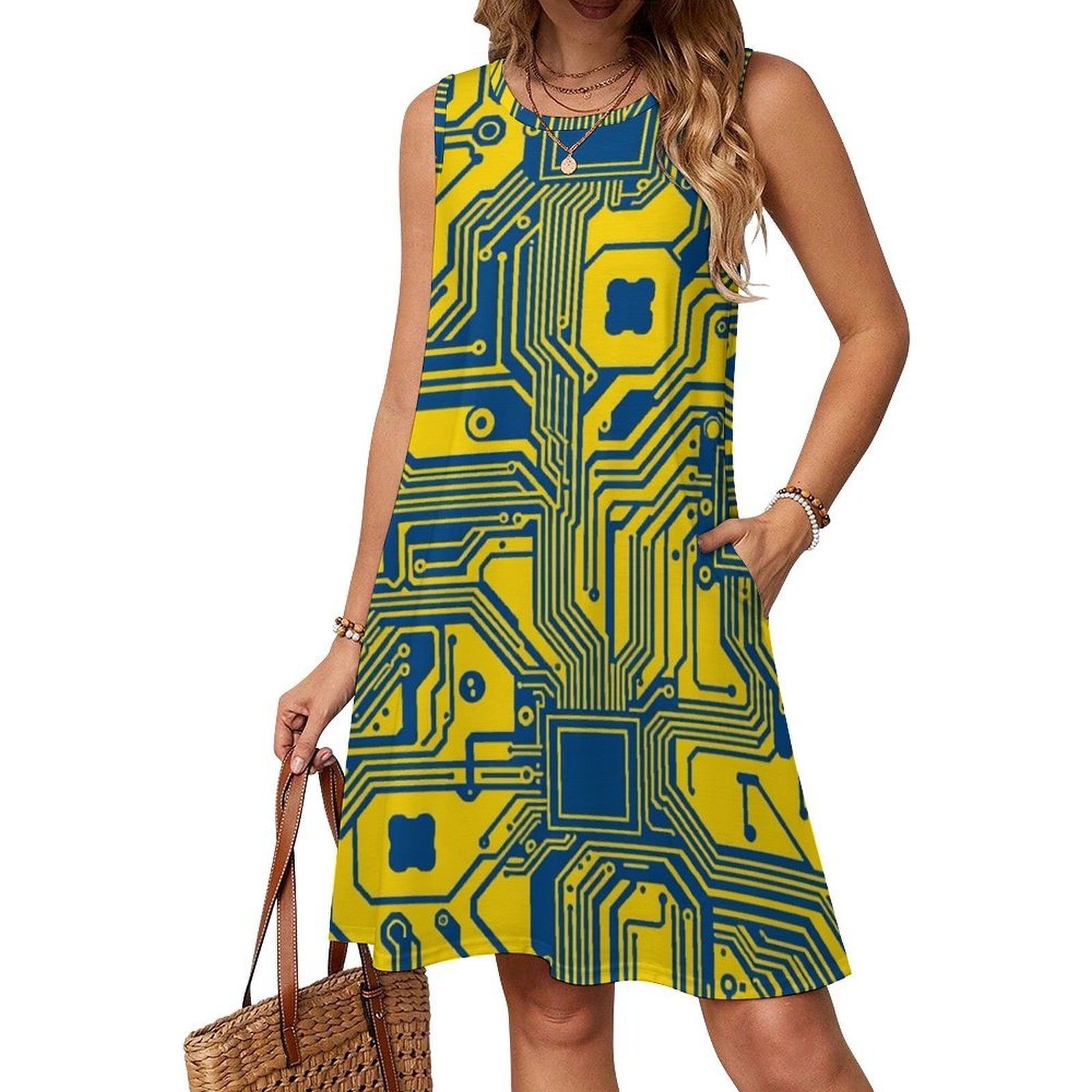 Circuit Board Design Summer Spring Dress Women Sleeveless Casual Ladies ...