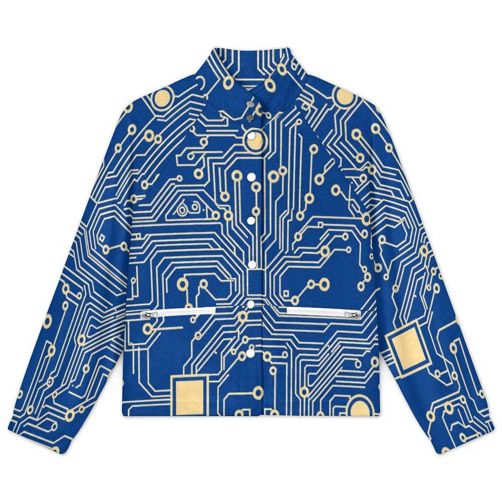 Circuit Board Design Warm Women's Plush Jacket Stand Collar Full Sleeve ...