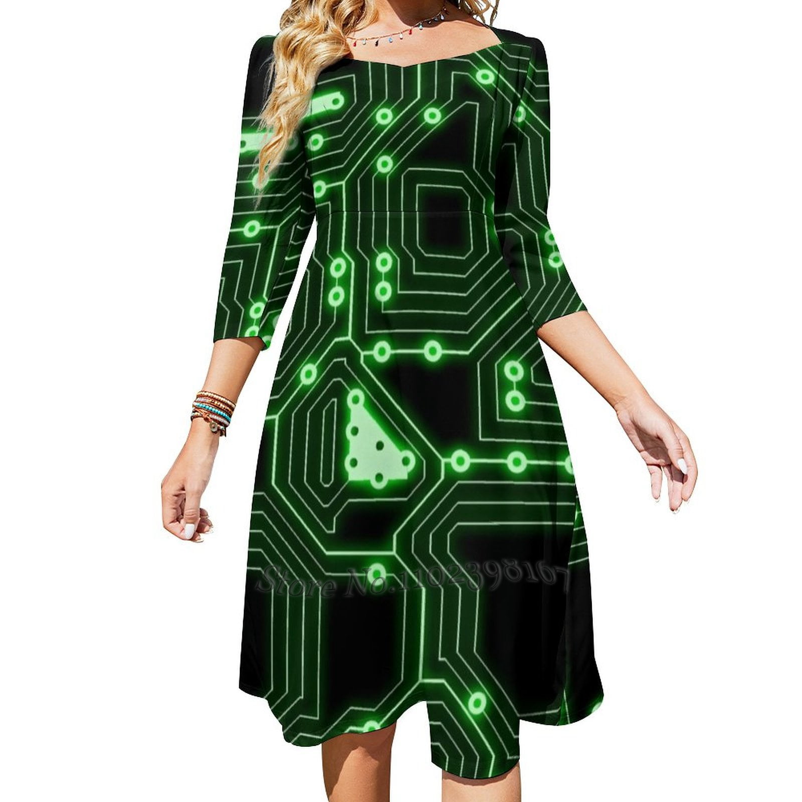 Circuit Board ( Large ) Square Neck Dress New Plus Size Elegant Women ...