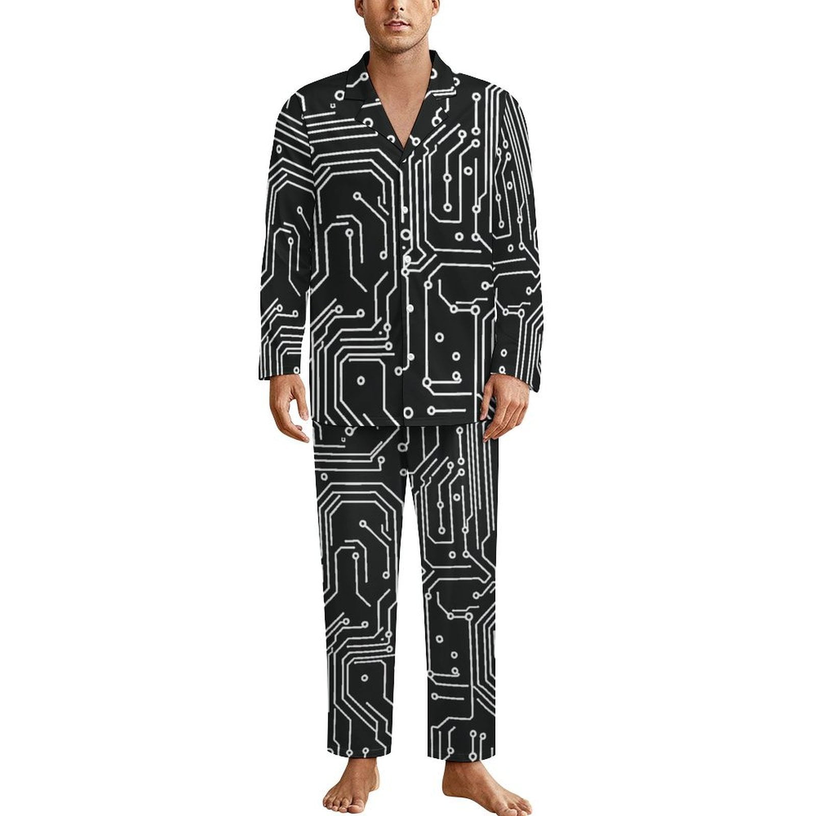 Circuit Board Pattern Sleepwear Autumn Casual Oversize Pajama Sets Man ...