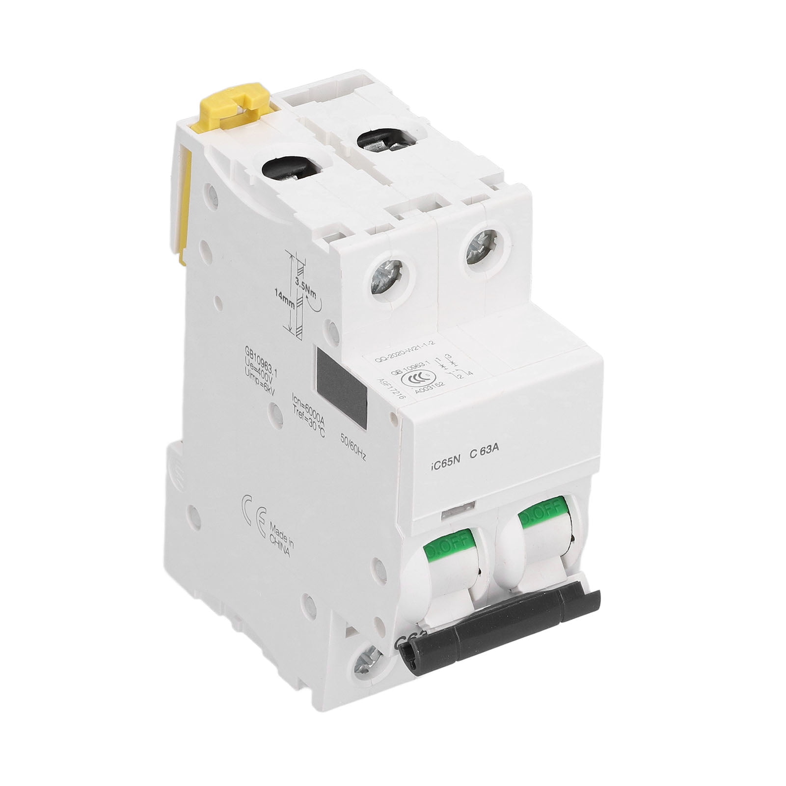 Circuit Breaker 2P Low Voltage 6000A Breaking Capacity DIN Rail Mount 63A AC 400V - Walmart.com