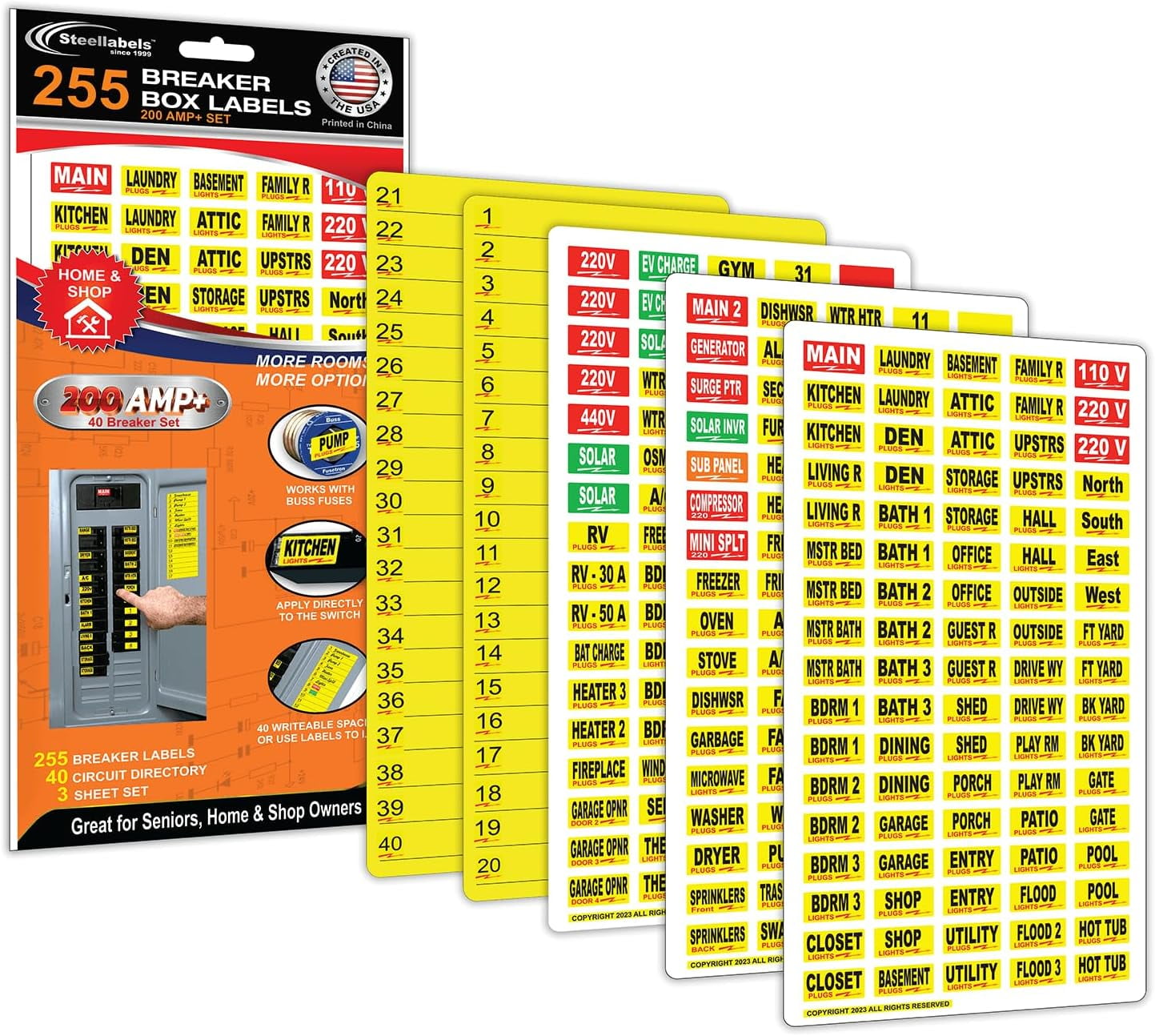 Circuit Breaker Labels - 200 AMP Edition, 255 Tough Vinyl Labels, Apply ...