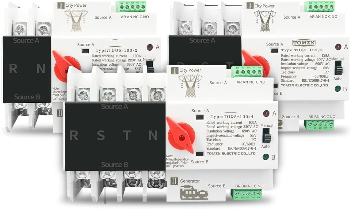 Circuit Breakers DIN Rail 2P 3P 4P ATS Dual Power Automatic Transfer ...