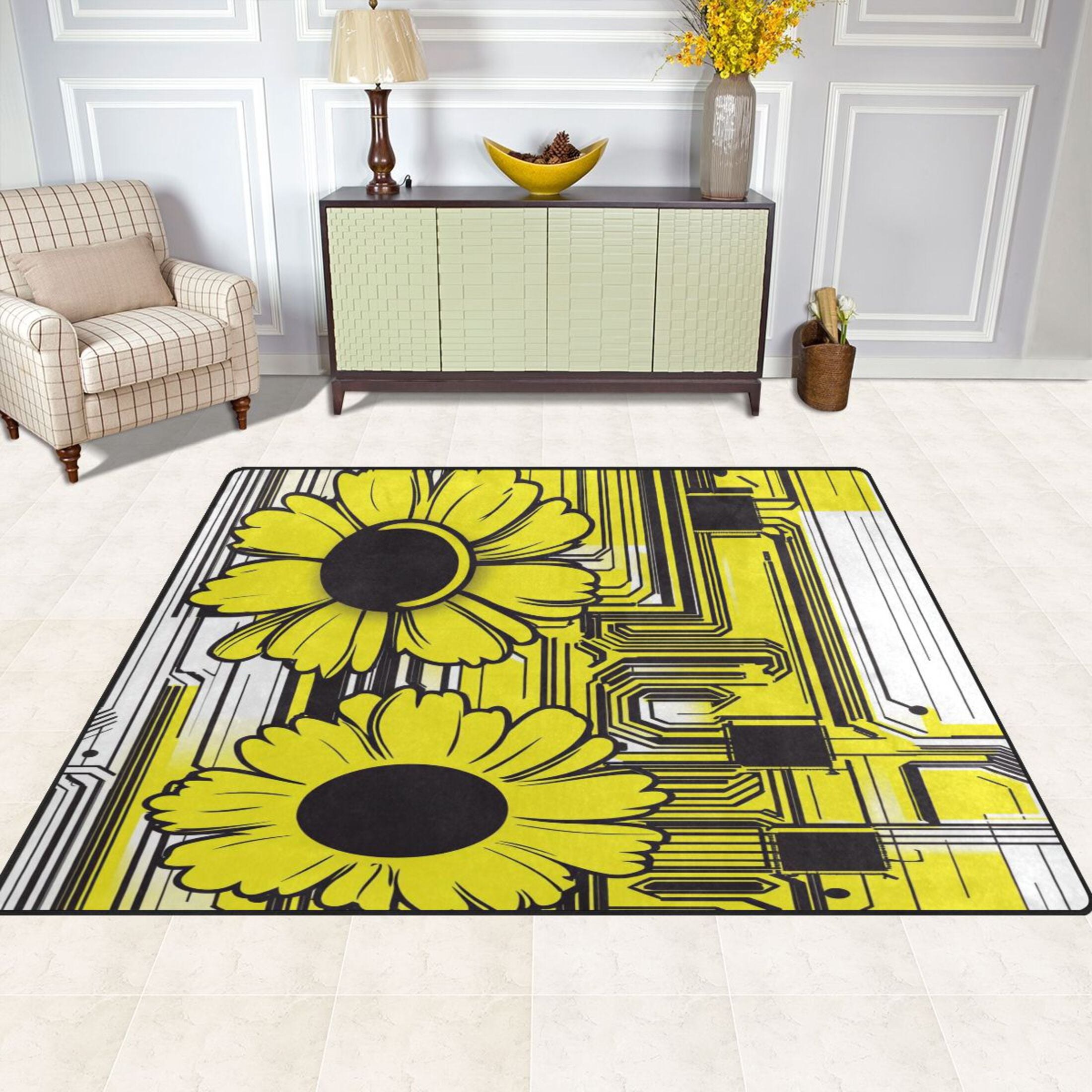 Circuit Flowers 80x58 Extra Large Plush Memory Foam Rug Soft Absorbent Non Slip