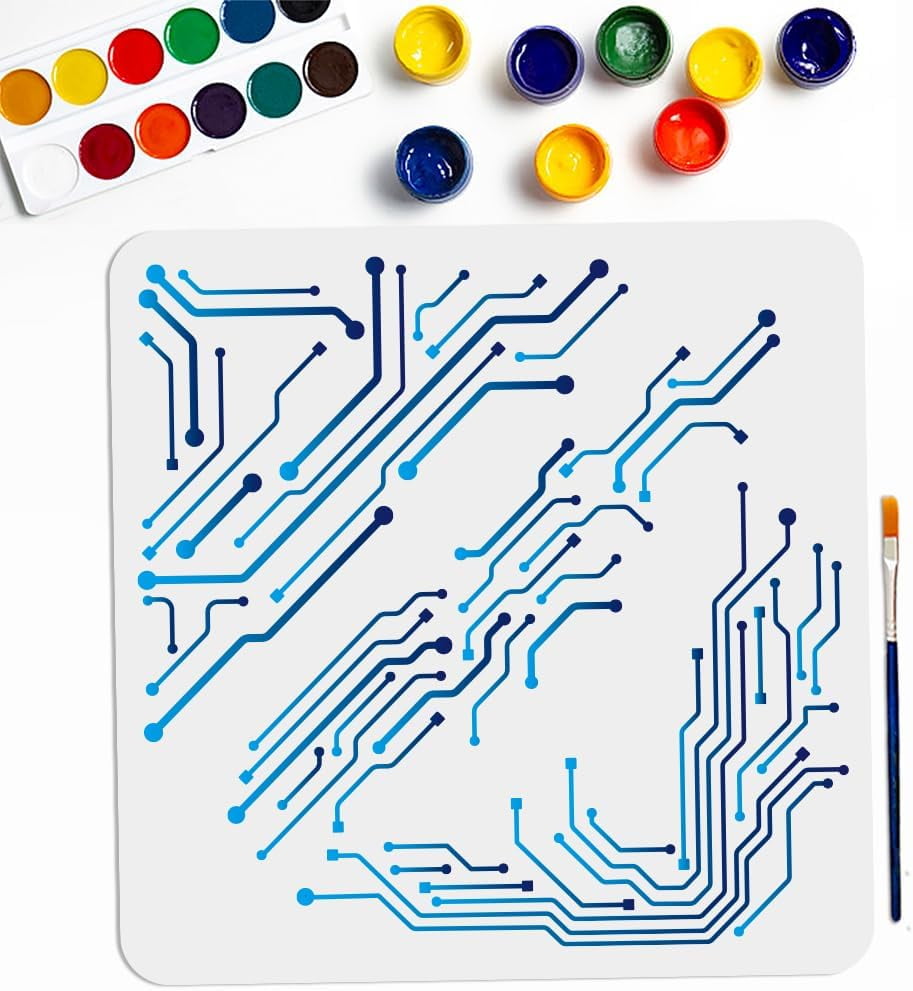 Circuit Lines Stencil 11.8×11.8inch Circuit Corners Technology Painting ...