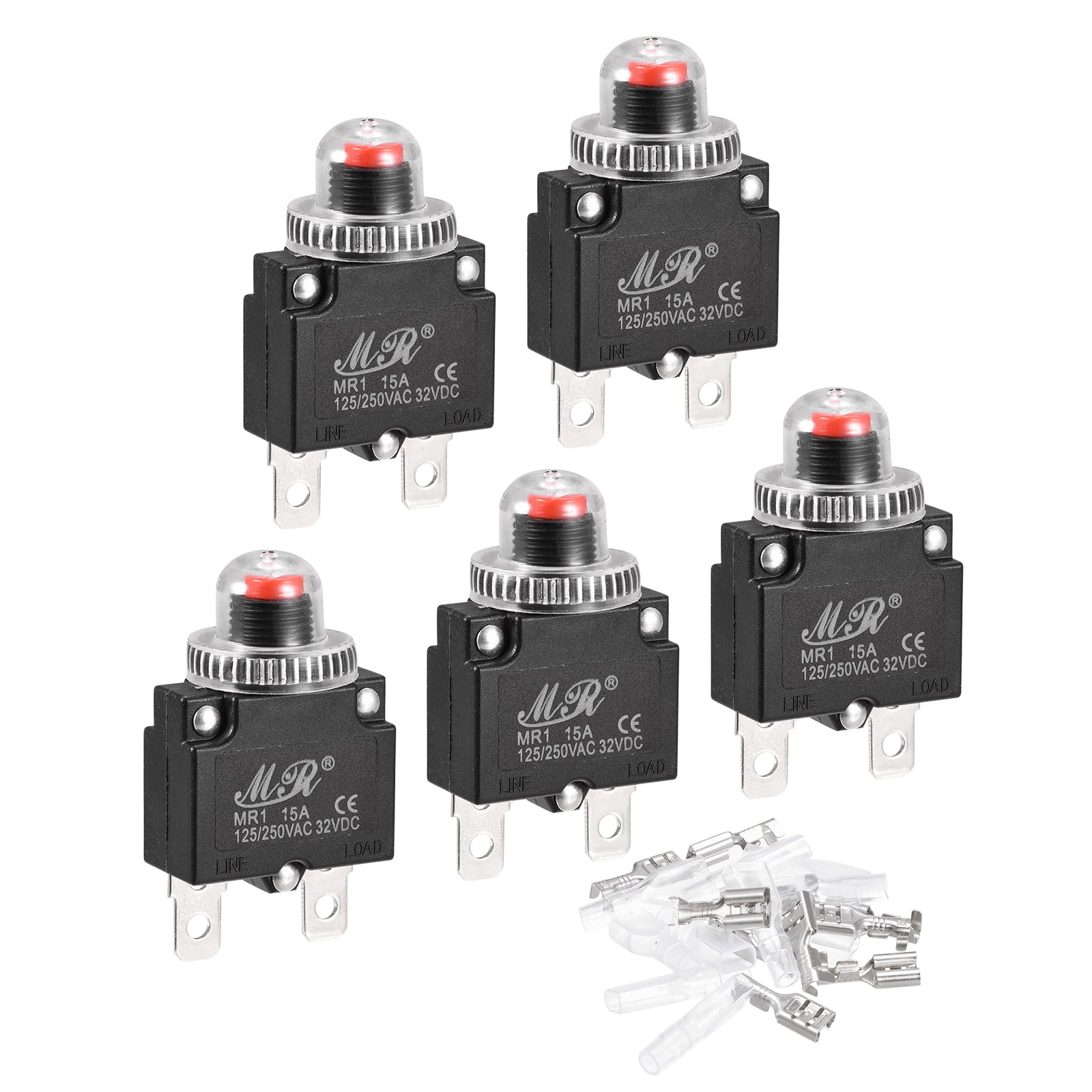 Circuit Overload Protector Kit 15A AC125/250V DC32V Push Button Thermal ...