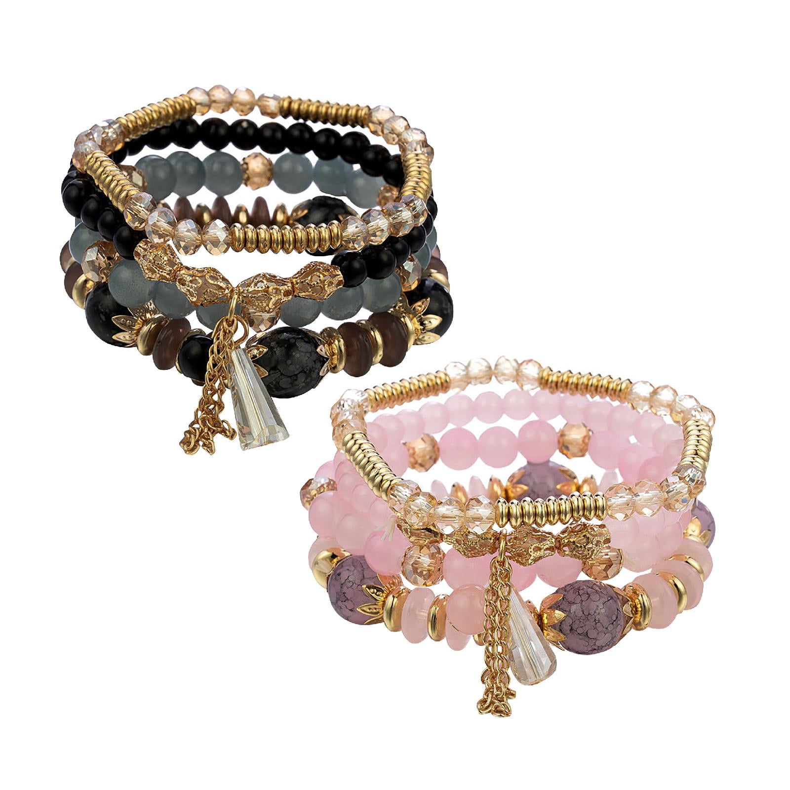 CircuitCraze Stackable Bead Bracelet Set, Multicolor Stretch Bracelets ...