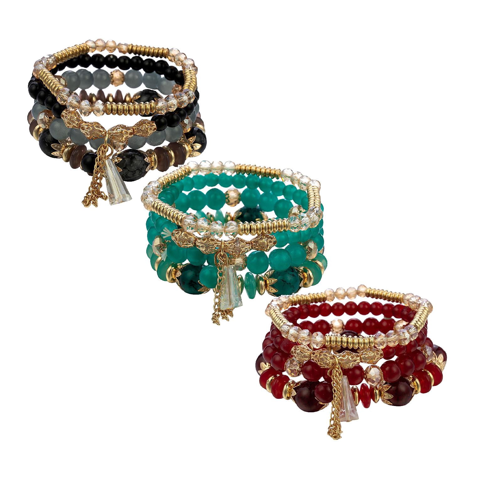CircuitCraze Stackable Bead Bracelet Set, Multicolor Stretch Bracelets ...