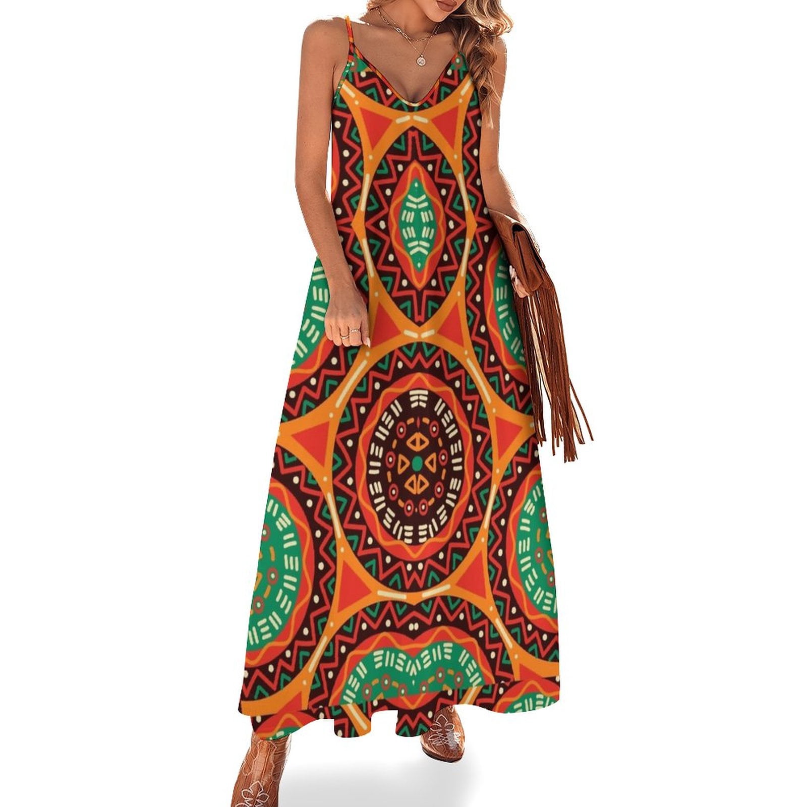 Circular African Pattern Sleeveless Dress women's evening dresses ...