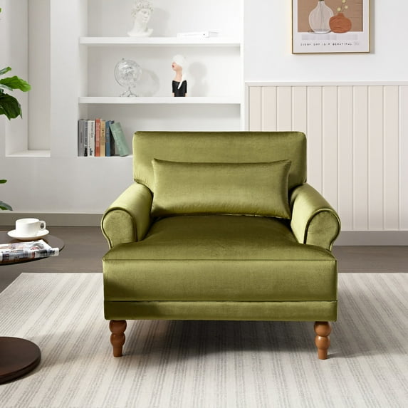 Circular Armrests and Lumbar Support Green Velvet Chair, 37.8" Deep ...