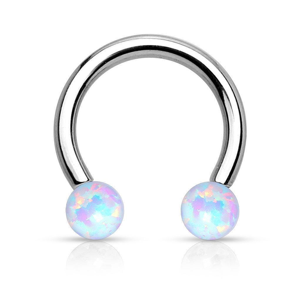 Circular Barbell Ring Internally Threaded Horseshoe Synthetic Opal ...