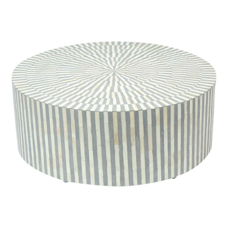 Circular Bone Inlay Coffee Table – Radiating Black and Grey Pattern ...