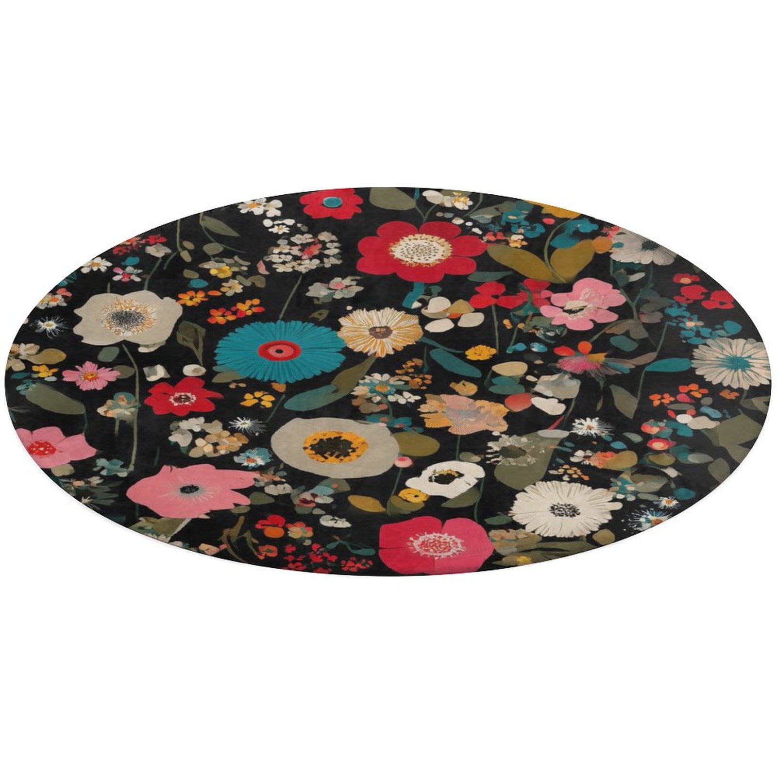 Circular Carpet Floor Mat Dark Background Vibrant Floral Pattern Living ...