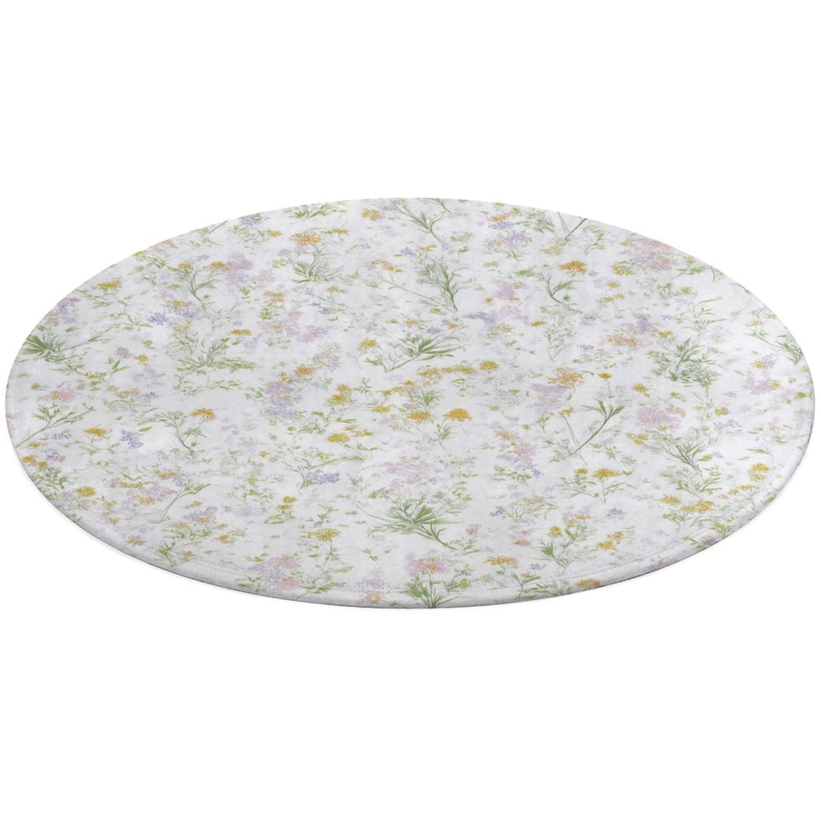 Circular Carpet Floor Mat Delicate Pastel Wildflowers White Background ...