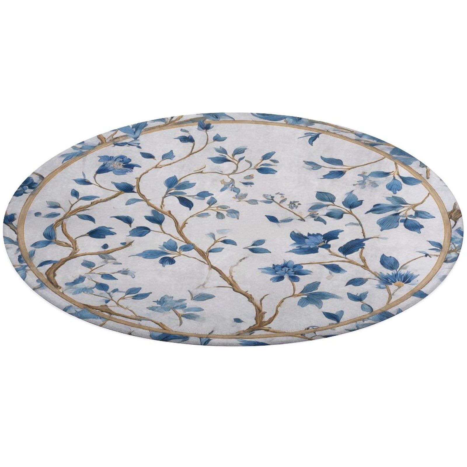 Circular Carpet Floor Mat Elegant Blue Floral Circular Design Living ...