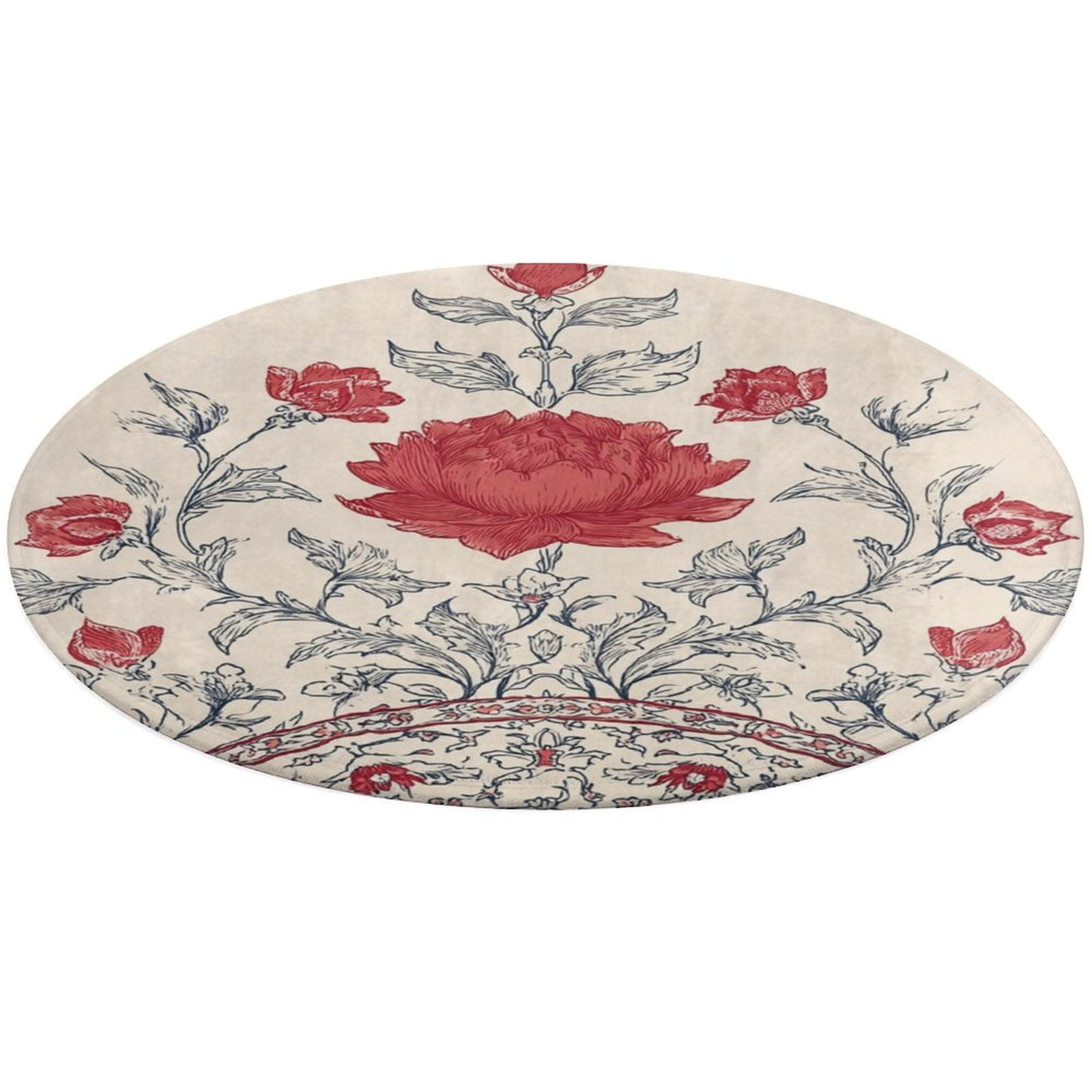 Circular Carpet Floor Mat Elegant Floral Pattern Red Cream Design ...