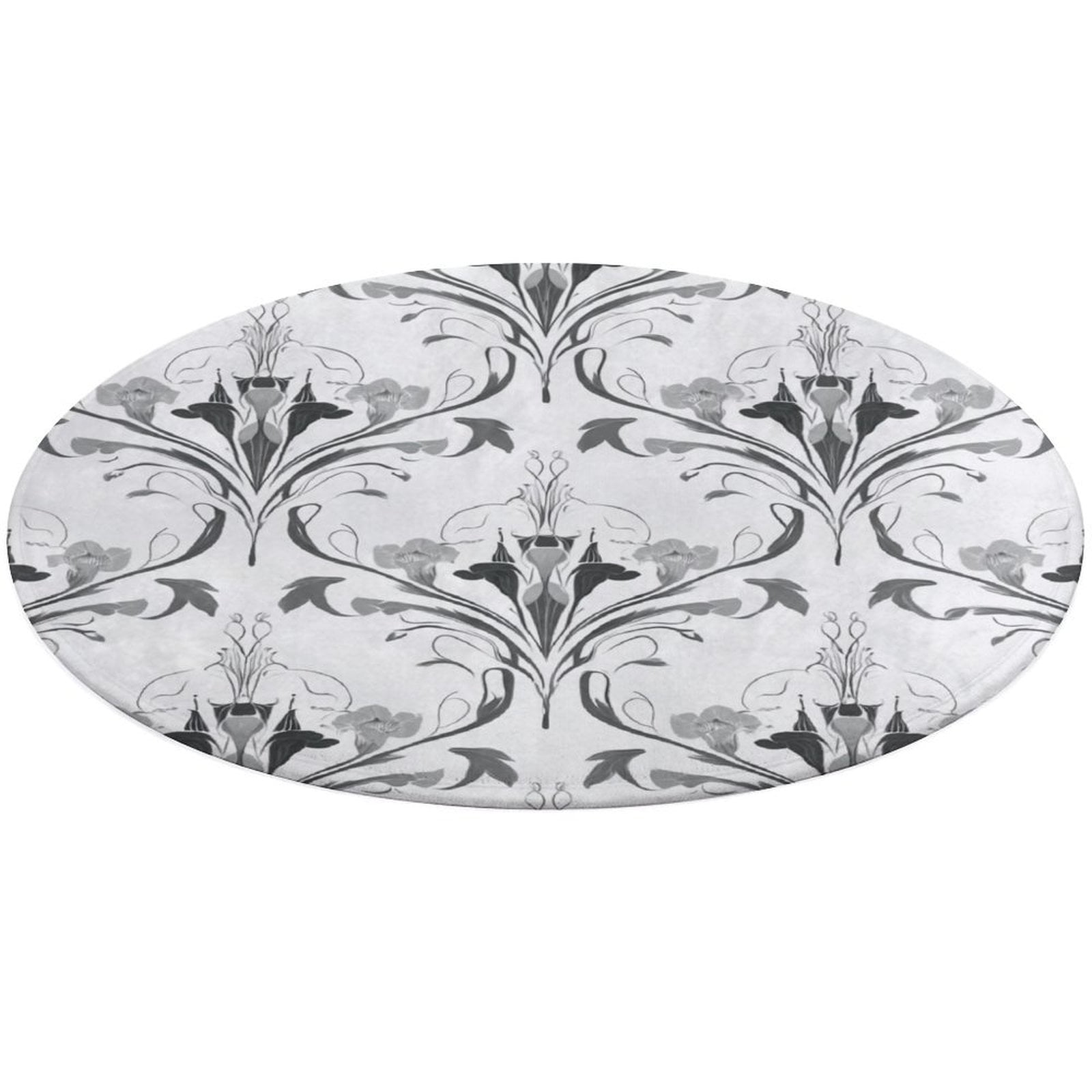 Circular Carpet Floor Mat Elegant Grayscale Floral Damask Pattern ...