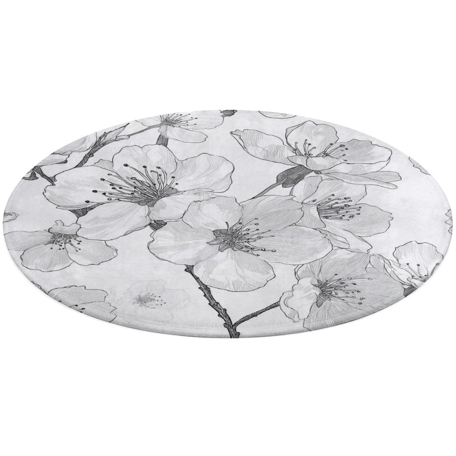 Circular Carpet Floor Mat Elegant Monochrome Cherry Blossom Pattern ...