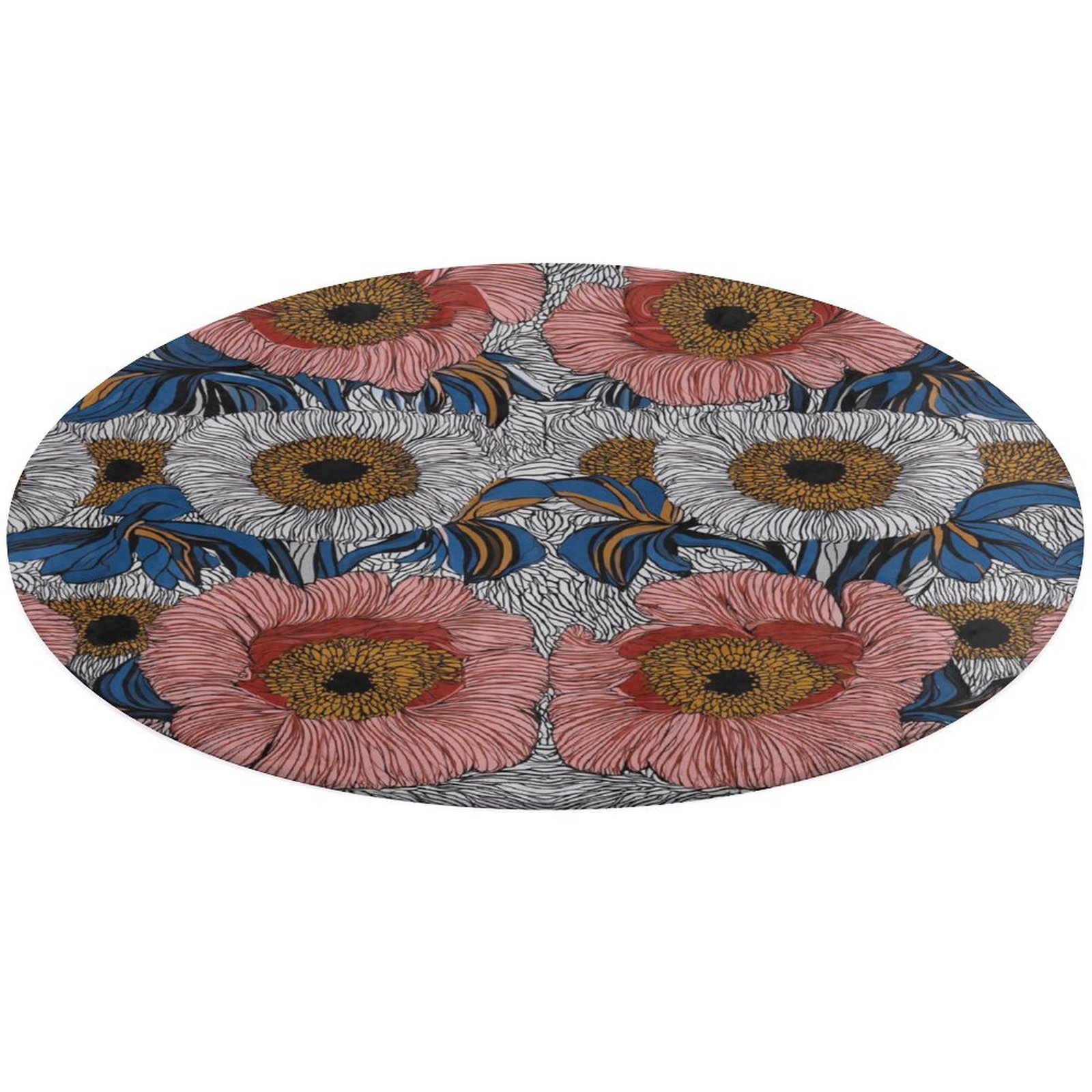 Circular Carpet Floor Mat Floral Pattern Bold Colors Textured Design ...