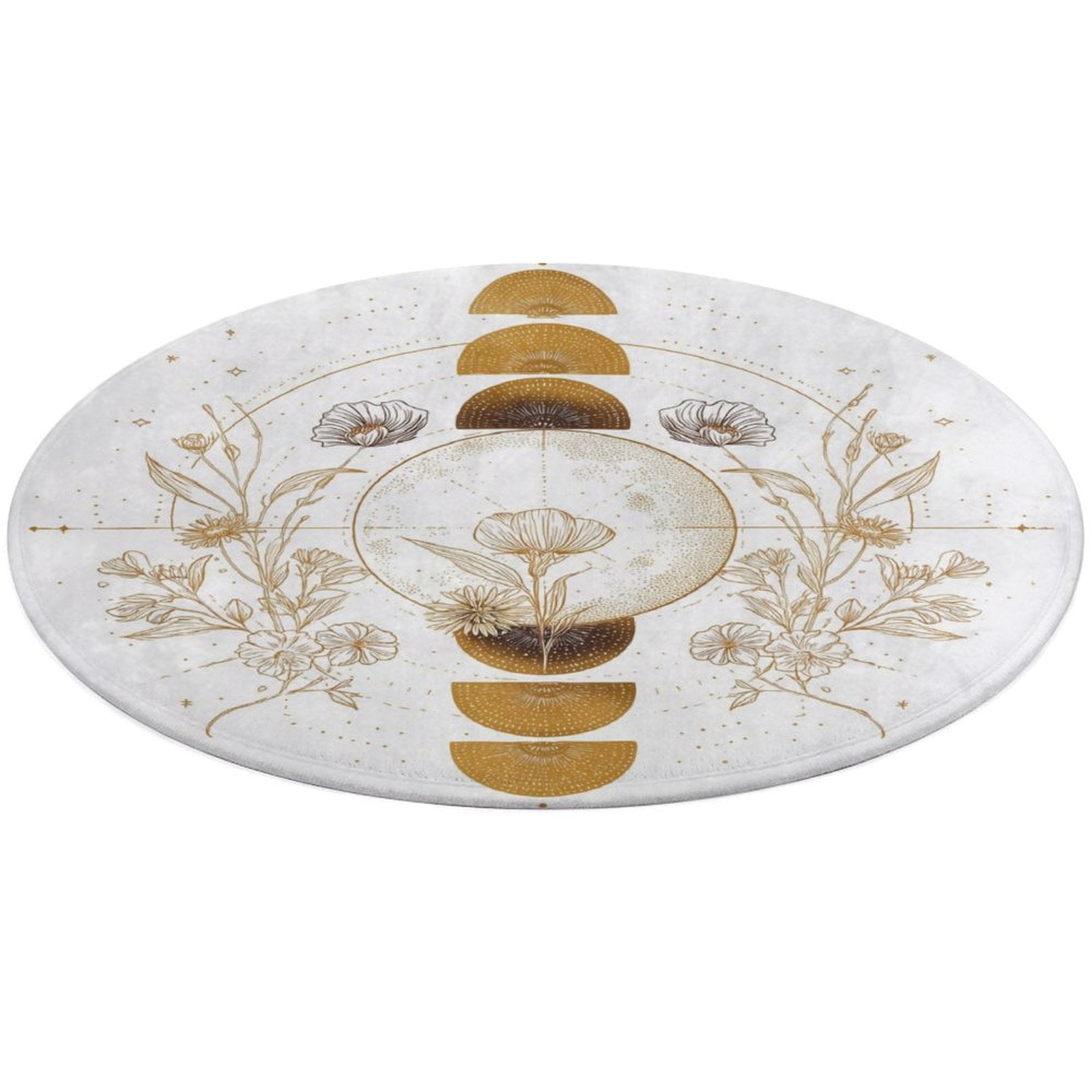 Circular Carpet Floor Mat Golden Celestial Floral Moon Design Living ...