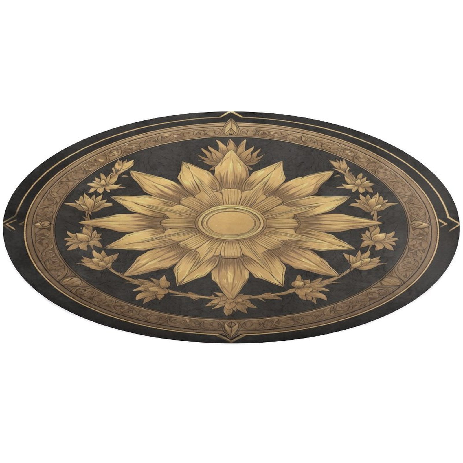 Circular Carpet Floor Mat Golden Floral Circular Design Living Room ...
